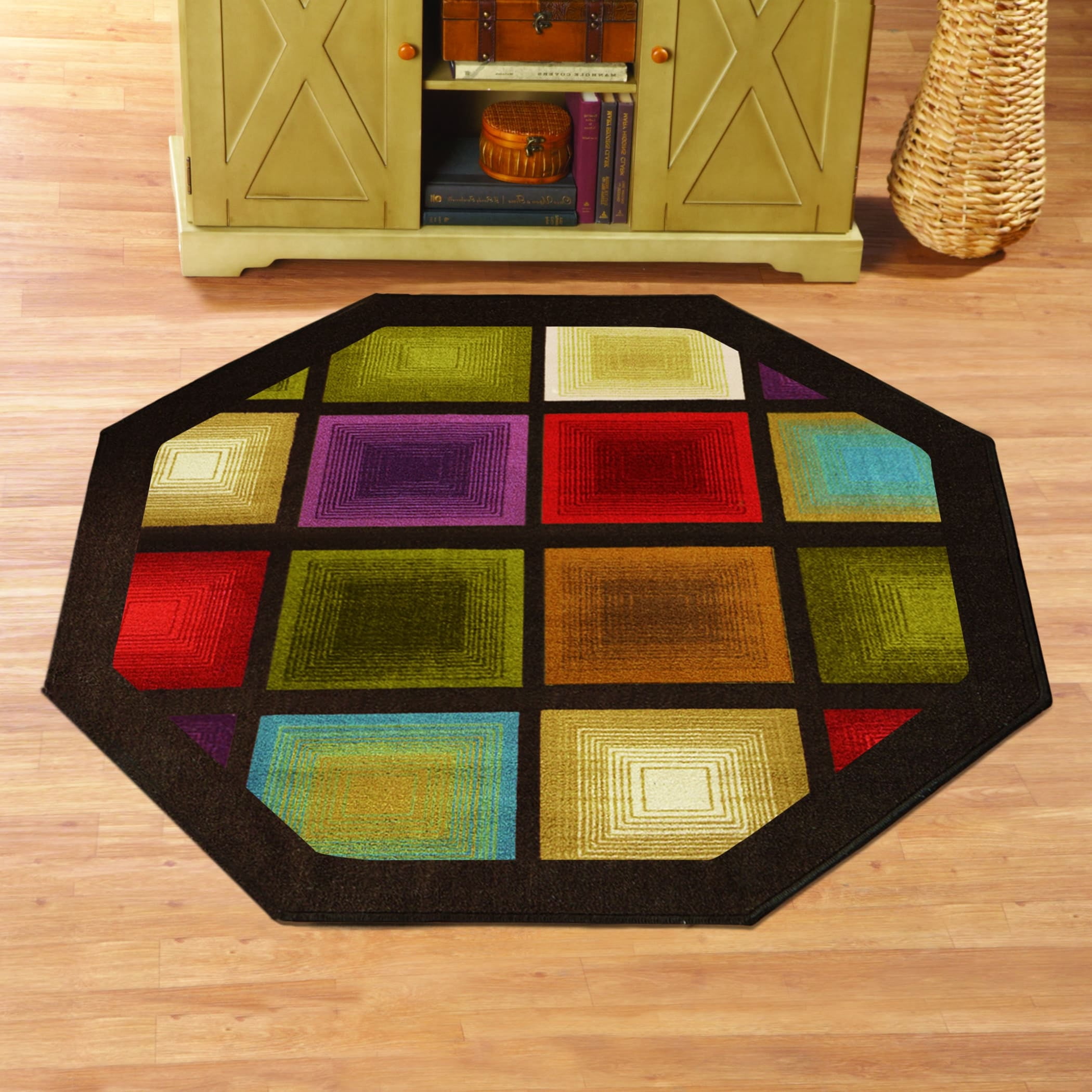 Collections Etc Optic Squares Geometric Octagon Rug - 54" x 54 ...