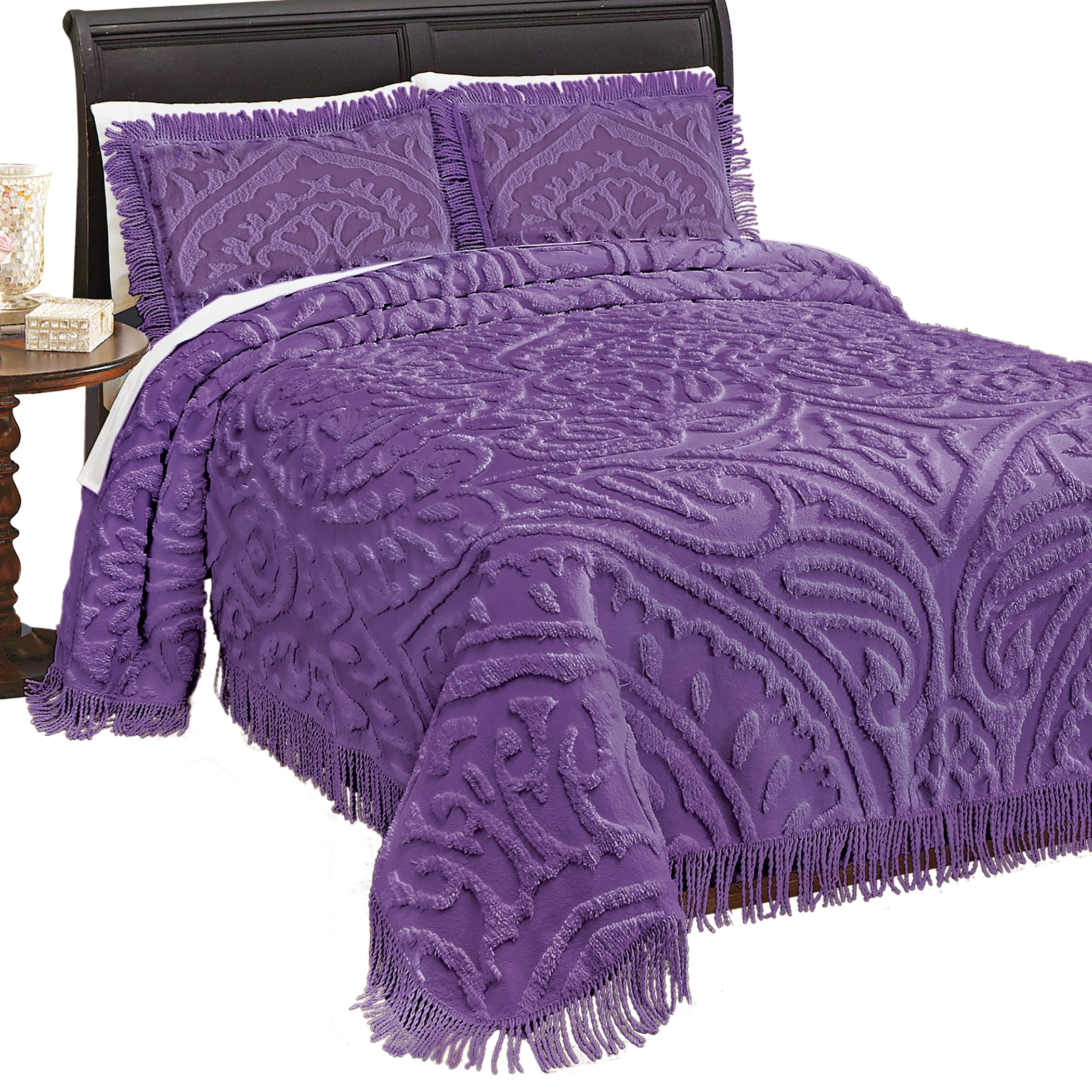 Collections Etc Paisley Medallion Chenille Fringe Bedspread - Walmart.com