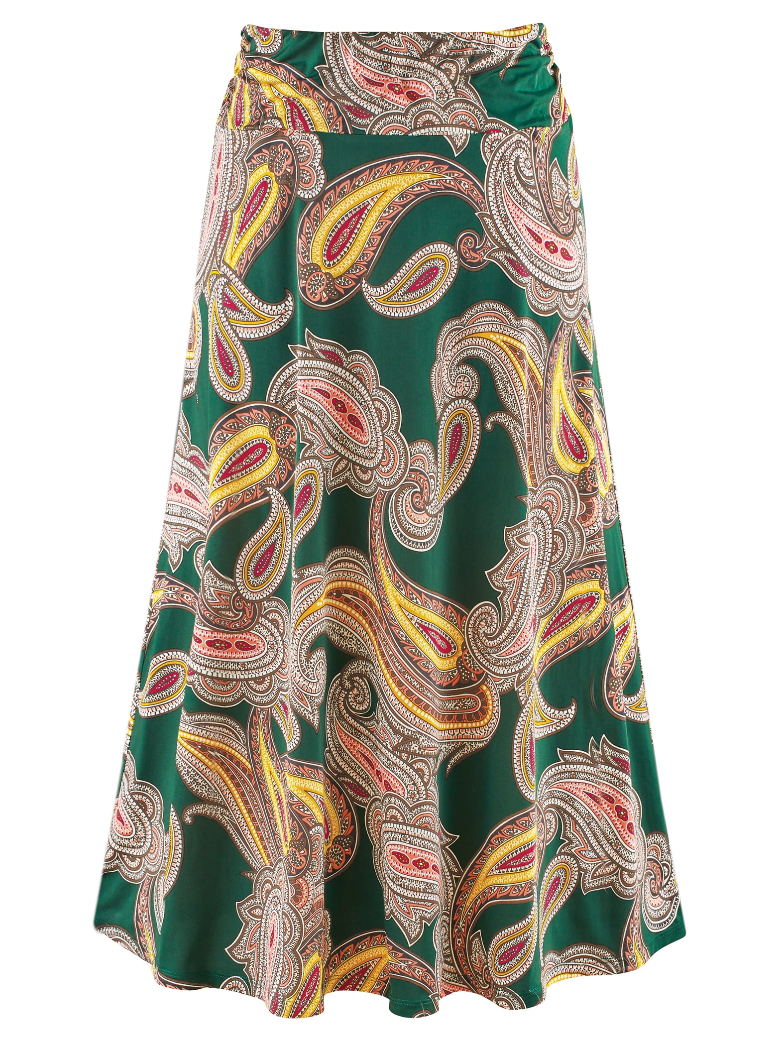 Collections Etc Paisley Print Pull-On Side Shirring Detail Knit Midi ...