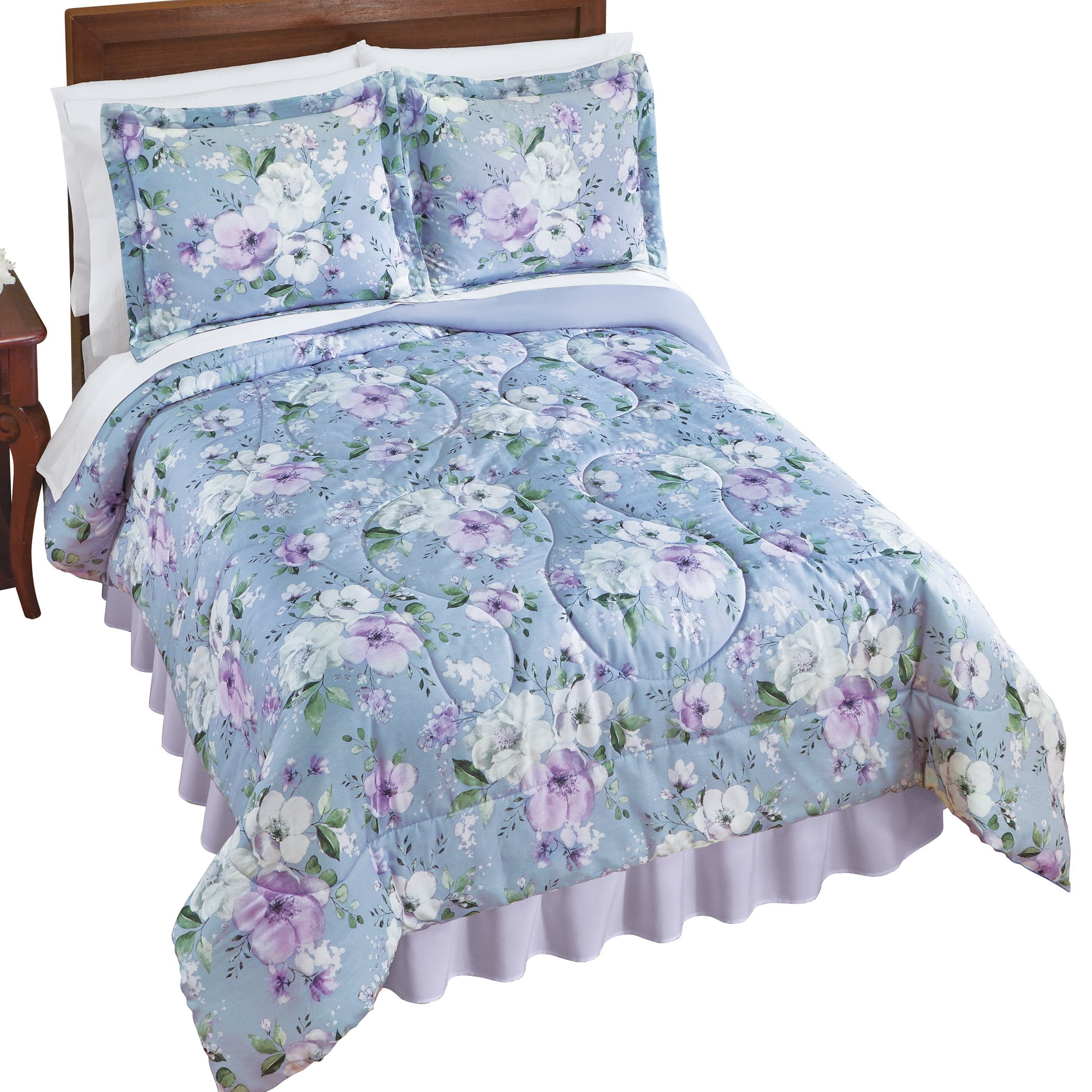 Collections Etc Pearl Reversible Floral 3-Piece Comforter Set Blue ...