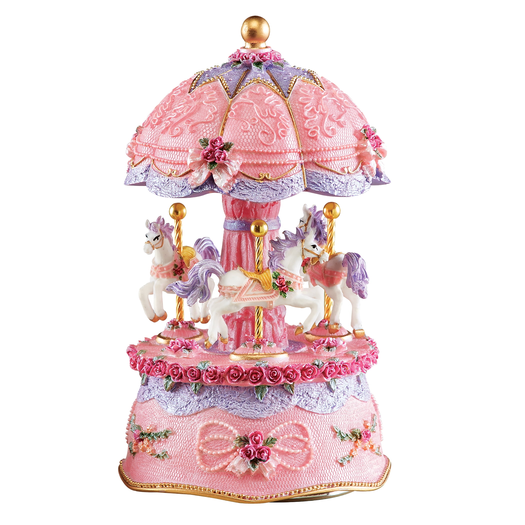Collections Etc Pink Ceramic Carousel Music Box with Golden Accents ...