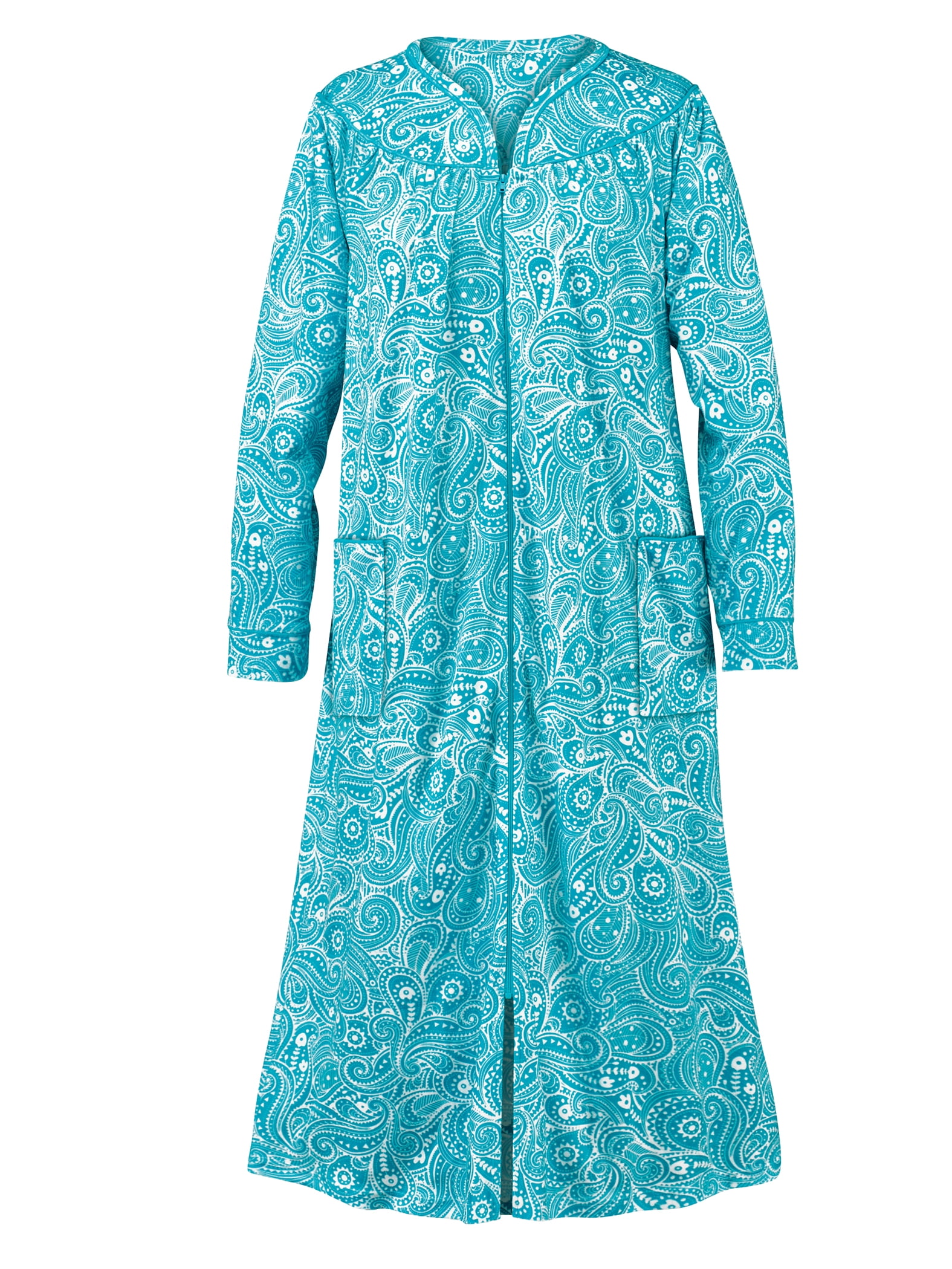 Collections Etc Plush Paisley Printed Zip Front Long Sleeve Robe ...