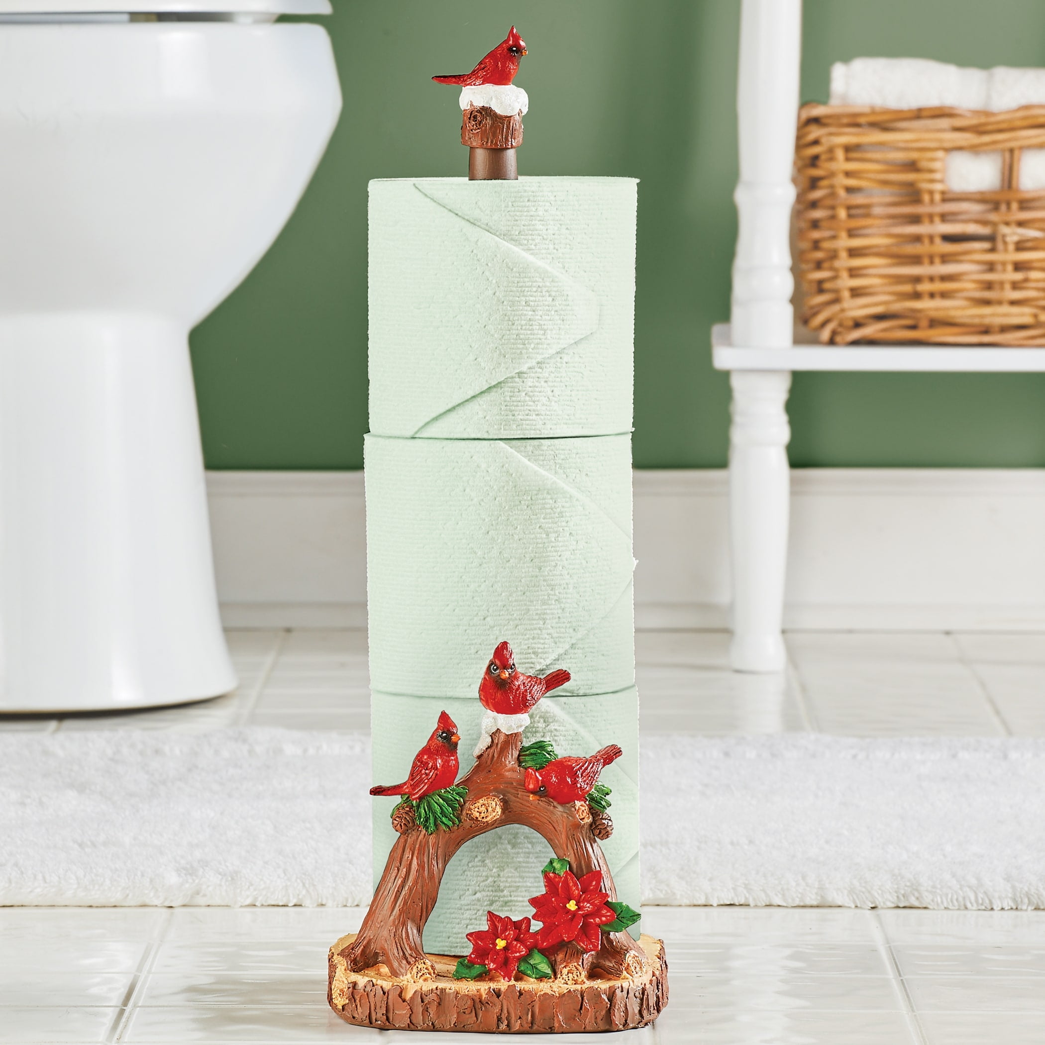 Collections Etc Poinsettia Cardinal Holiday Roll Decorative Christmas ...