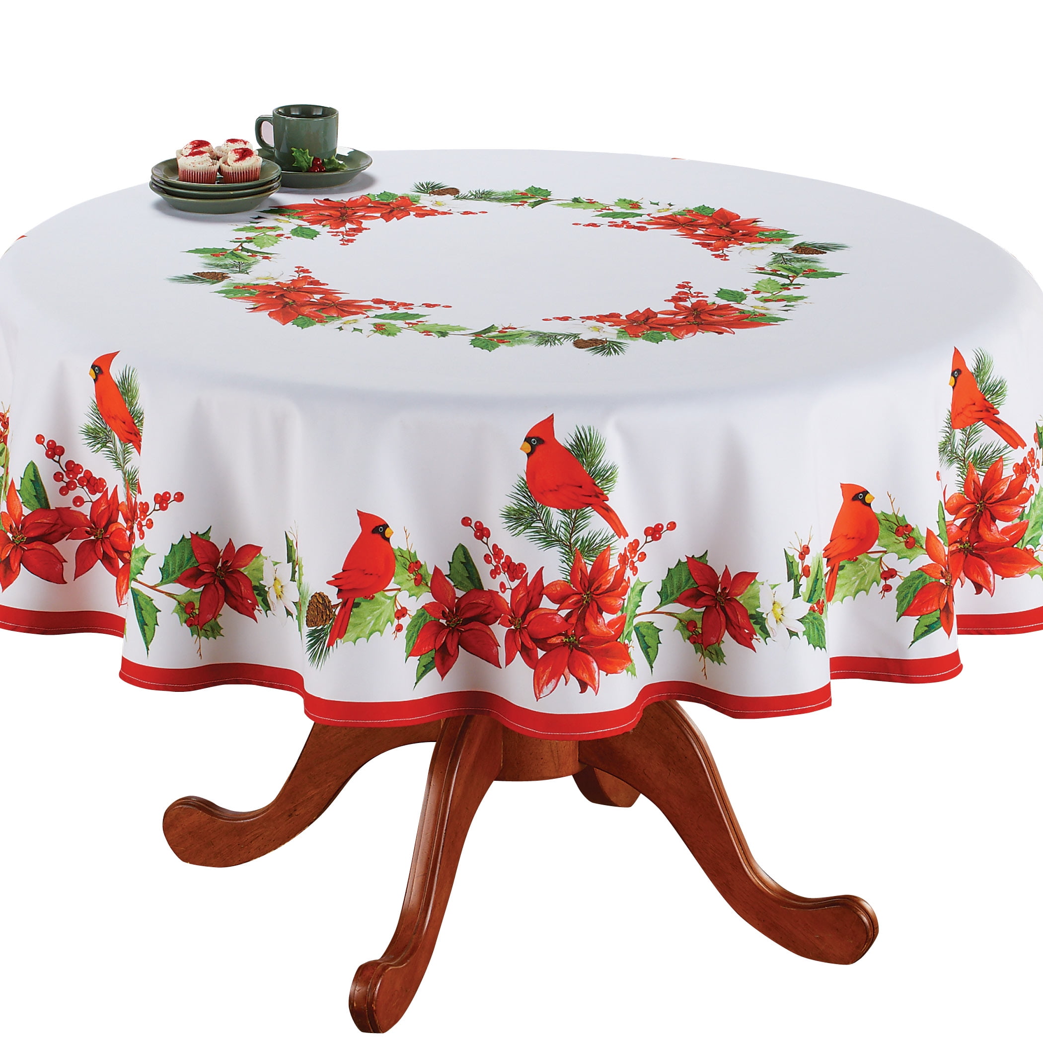 Collections Etc Poinsettia Cardinal Tablecloth with Red Border ...