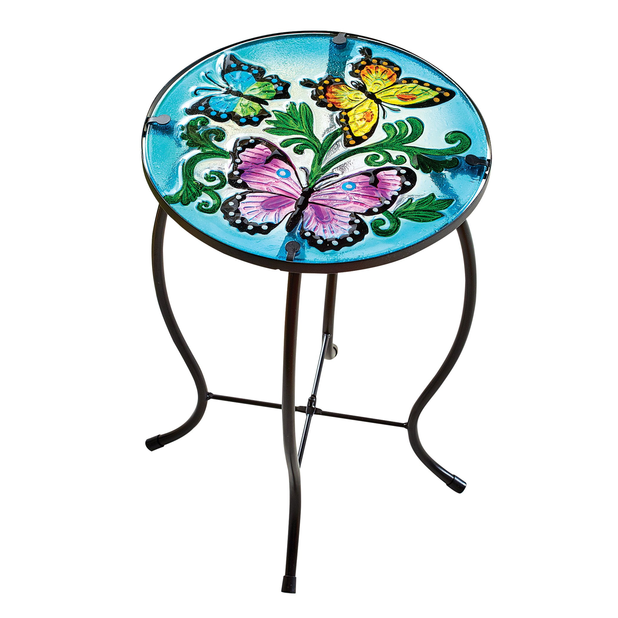 Collections Etc Pretty Butterfly Accented Round Glass Top Table ...