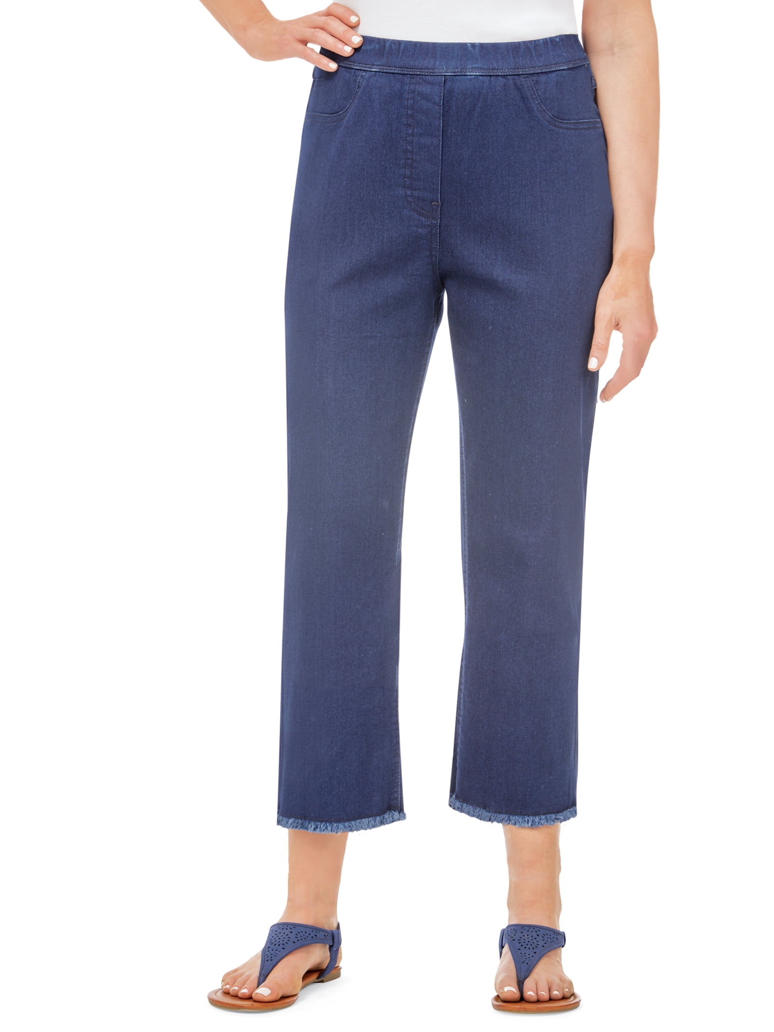 Collections Etc Pull-On Frayed Hem Elasticized Waist Capris - Walmart.com