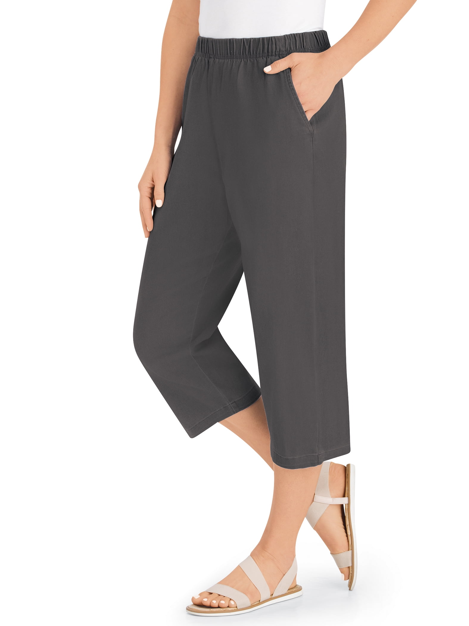 Collections Etc Pull-On Pocketed Elasticized Waist Denim Capris ...