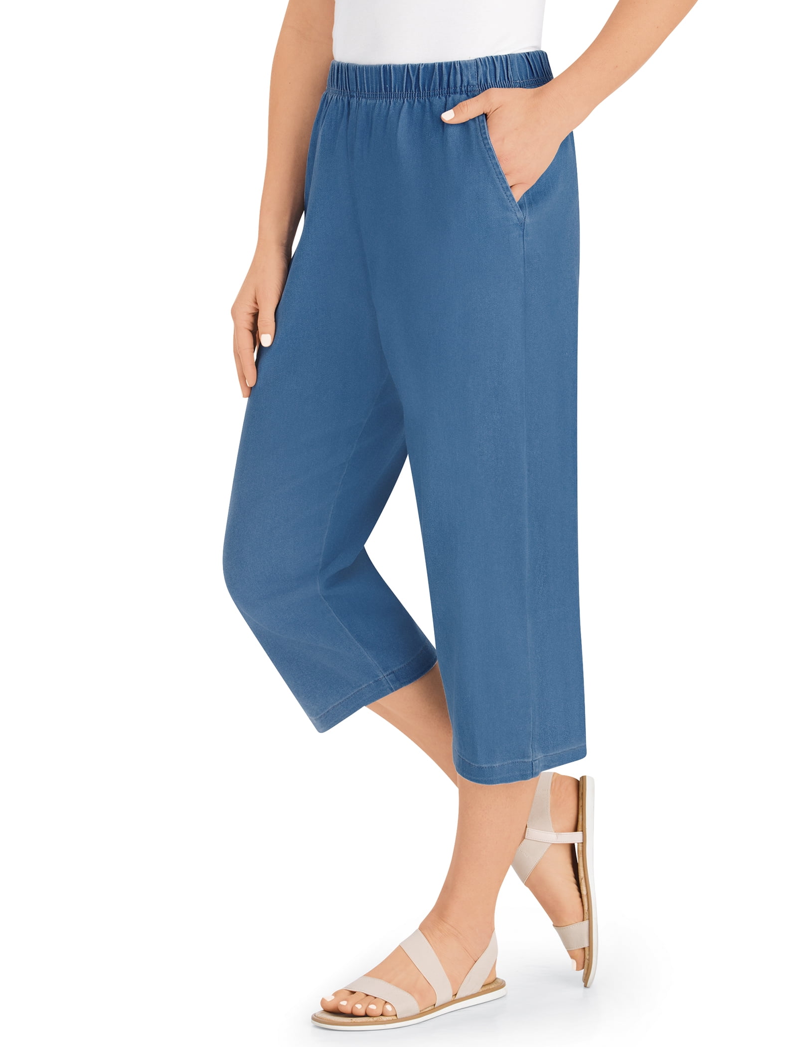 Collections Etc Pull-On Pocketed Elasticized Waist Denim Capris ...