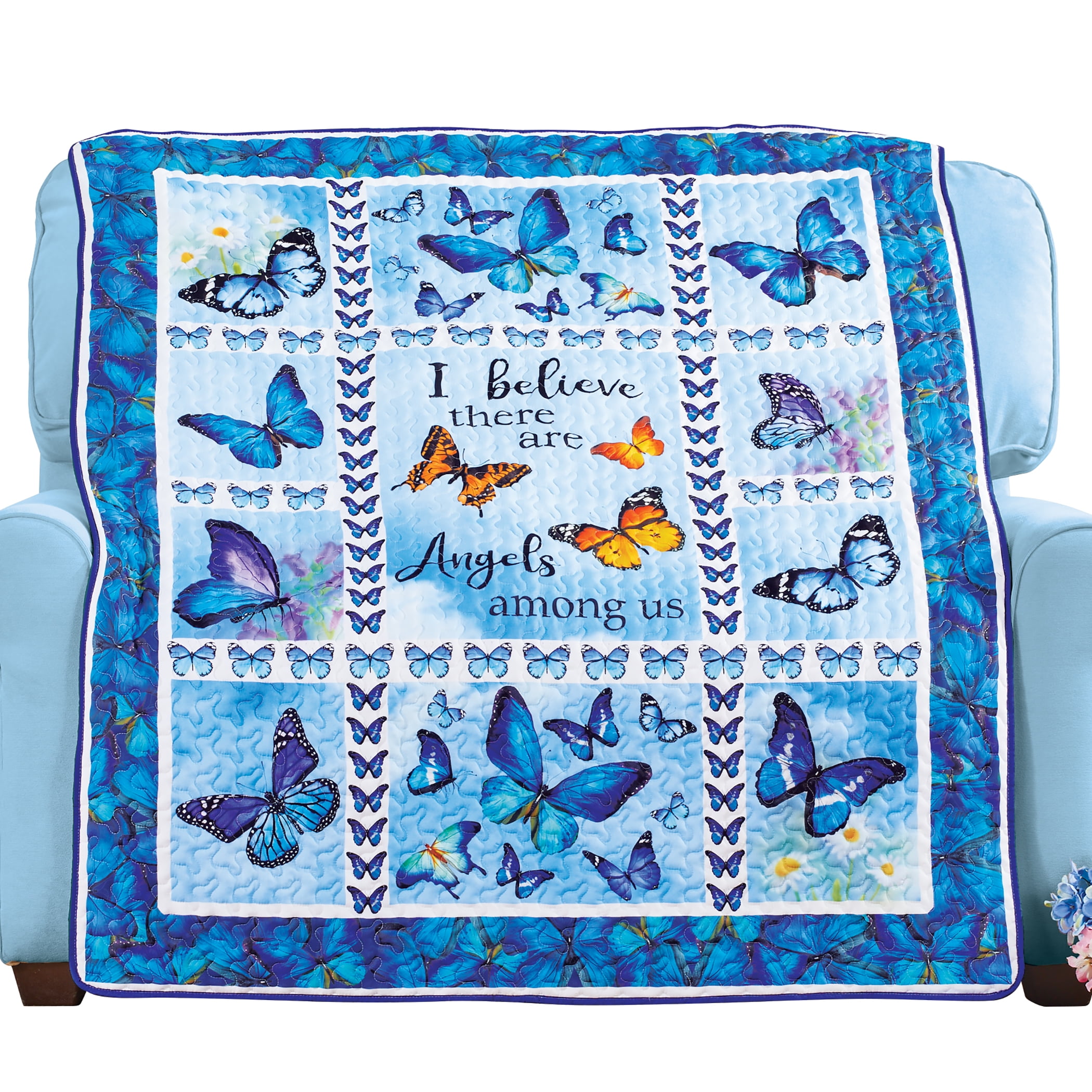 Collections Etc Quilted Patchwork Butterfly Angels Throw Blanket ...