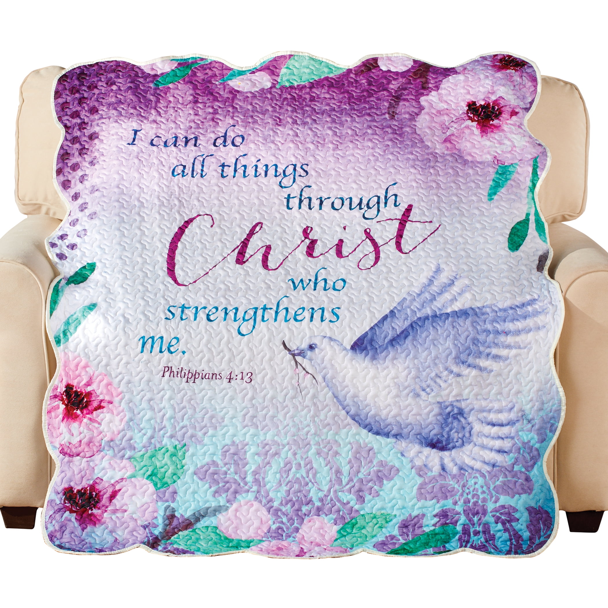 Collections Etc Religious Floral Soft Quilted Lap Throw Blanket | I Can ...