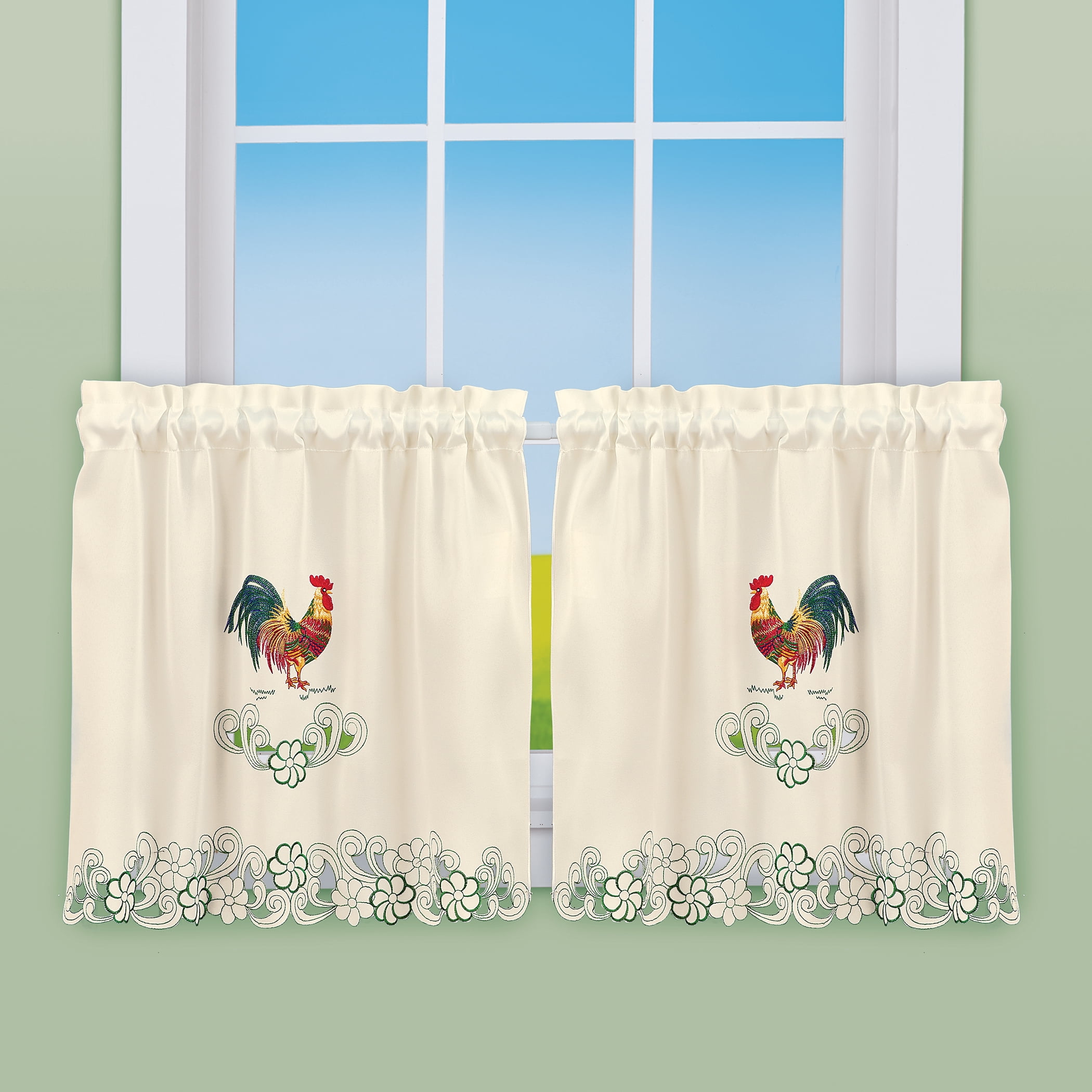 Collections Etc Rooster Embroidered Kitchen Window Curtains - Walmart.com