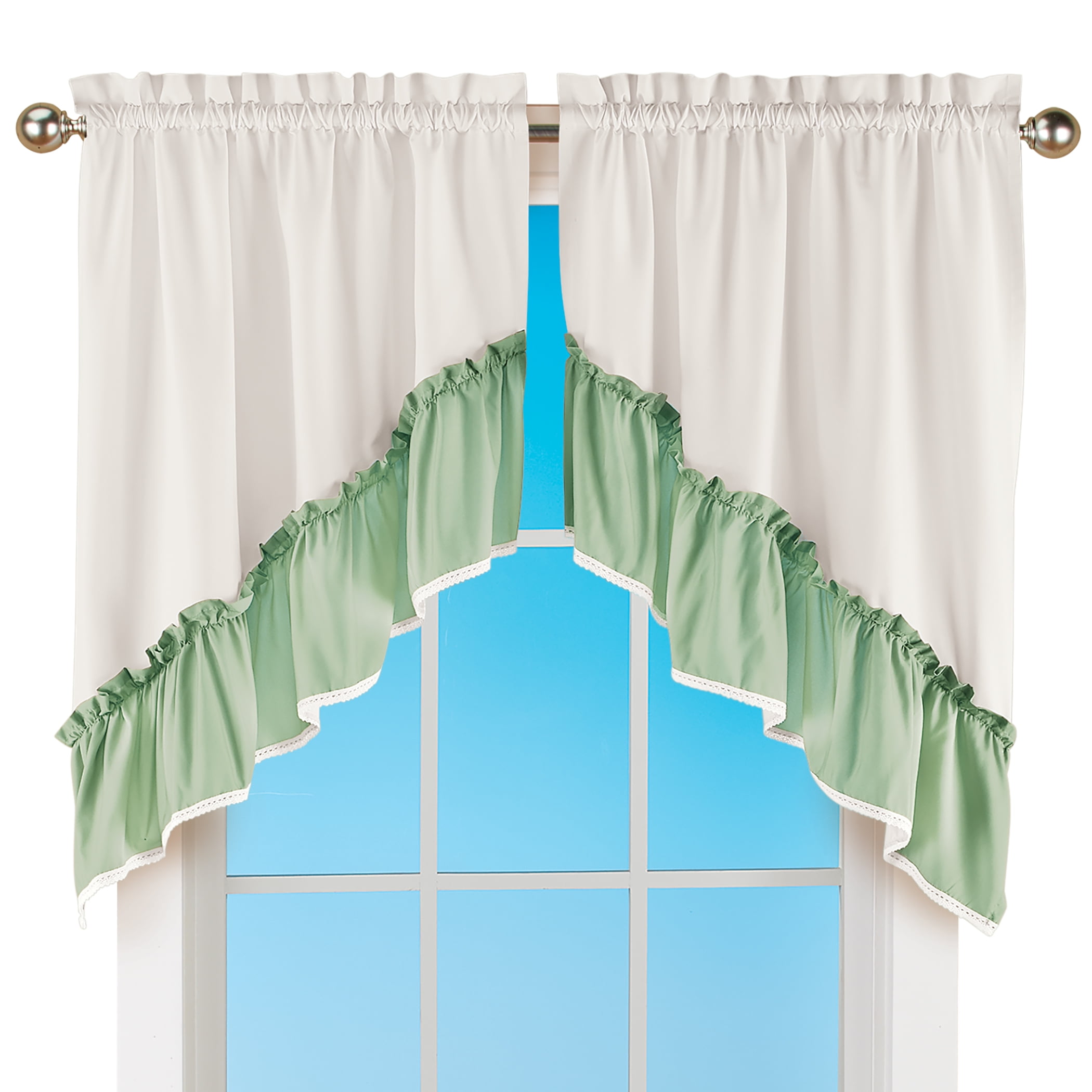 Collections Etc Ruffled Edge Lace Trim Window Curtain Drapes - Walmart.com
