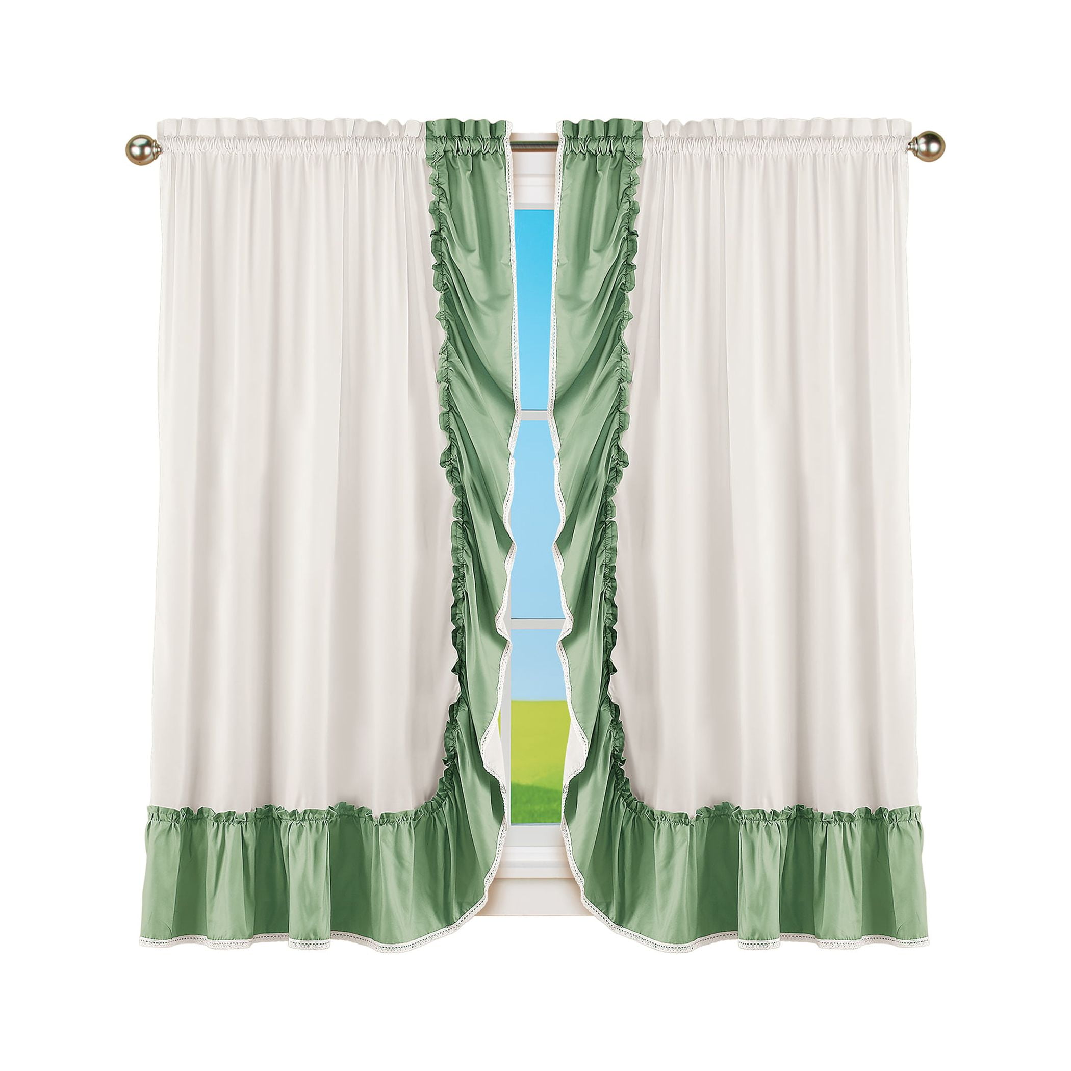 Collections Etc Ruffled Edge Lace Trim Window Curtain Drapes - Walmart.com
