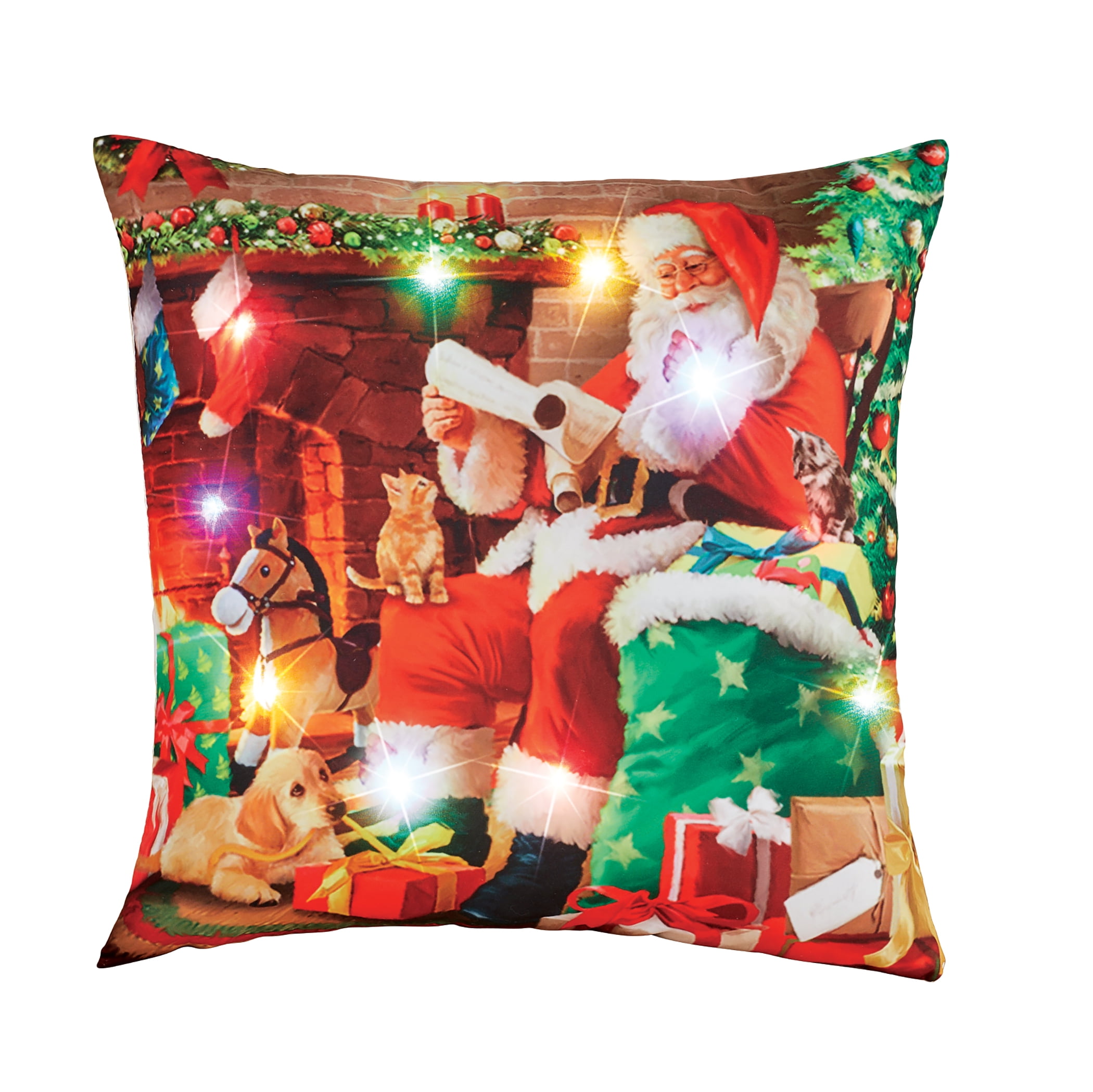 Collections Etc Santa's Wish List LED Lighted Accent Pillow Red ...