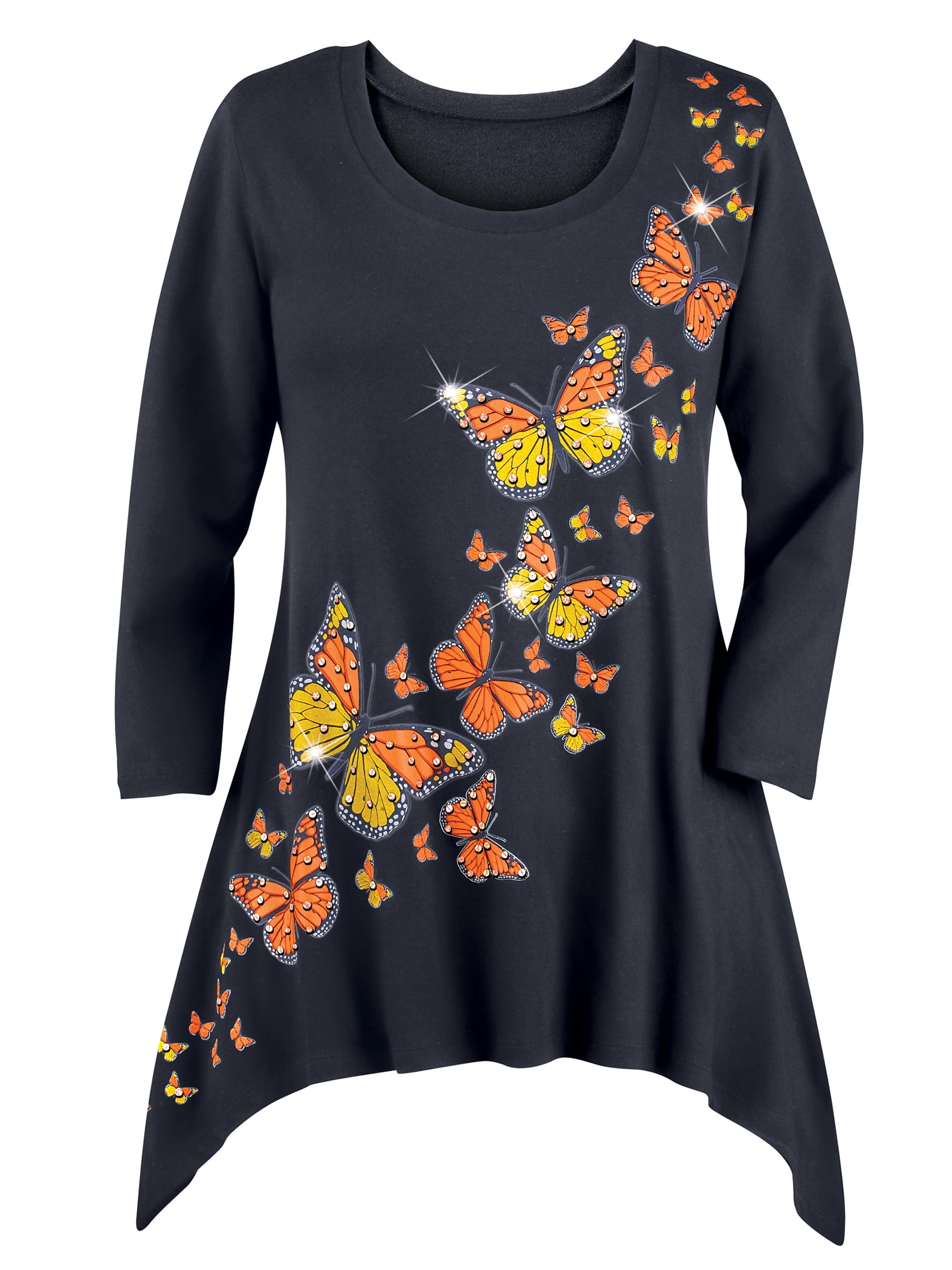 Collections Etc Sequin Cascading Monarchs Scoop Neck Tunic - Walmart.com