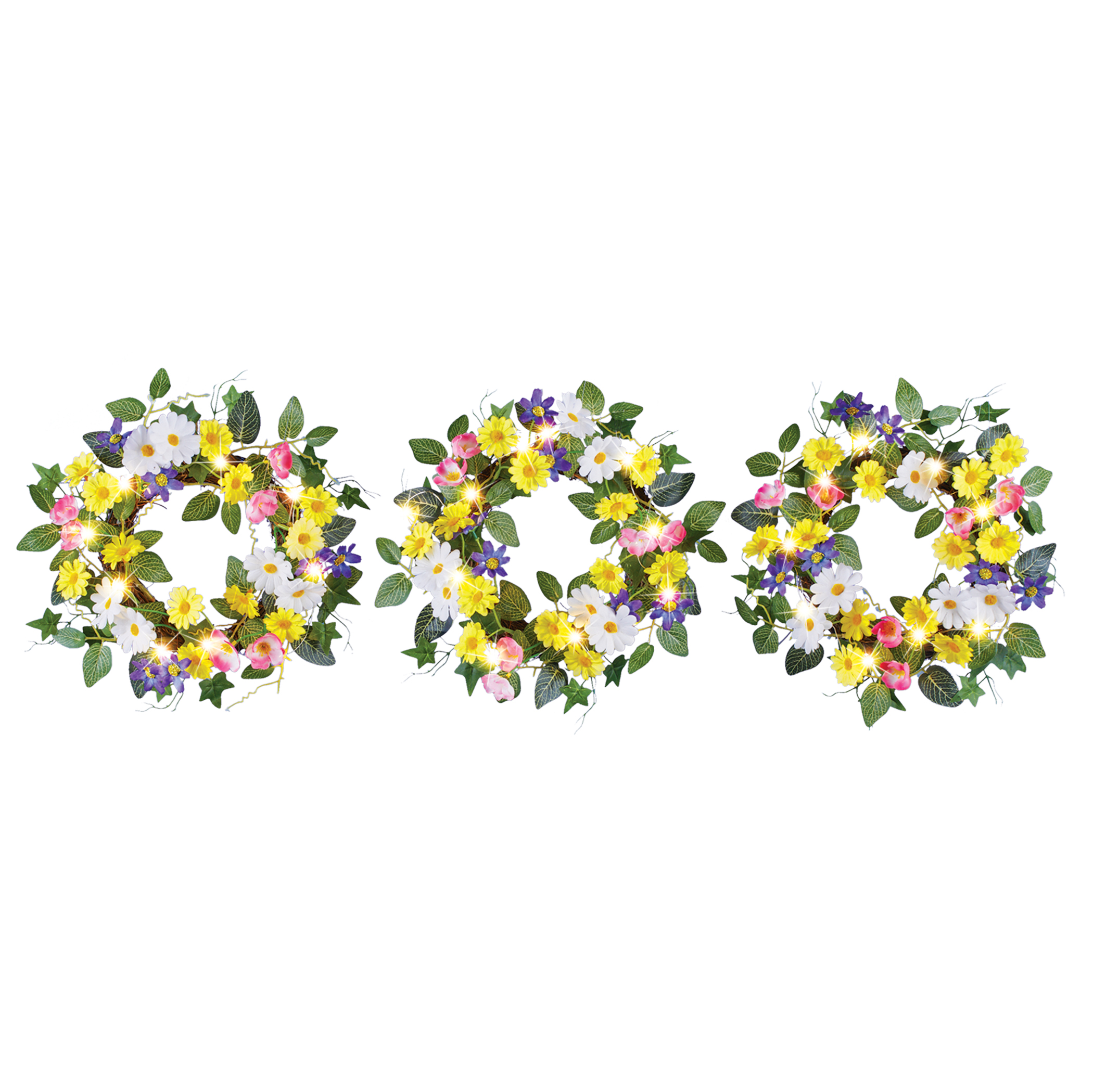 Collections Etc Set of 3 Solar Lighted Wildflower Wreath Fence ...