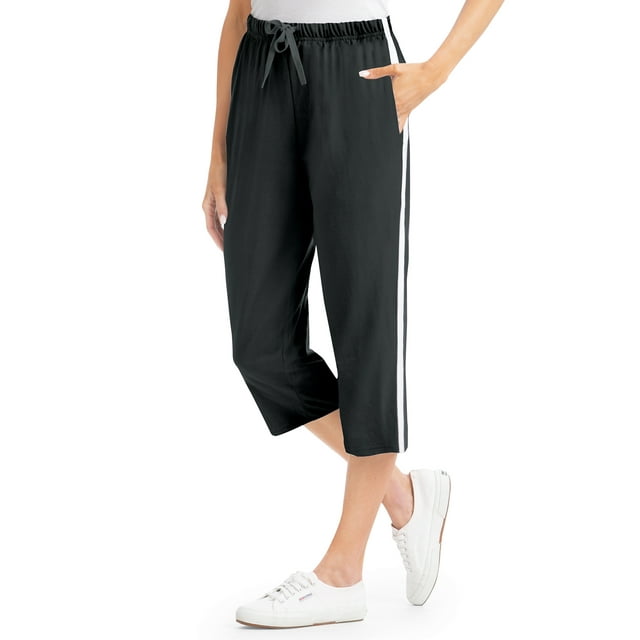 Collections Etc Side Stripe Drawstring Casual Knit Capri Pants ...