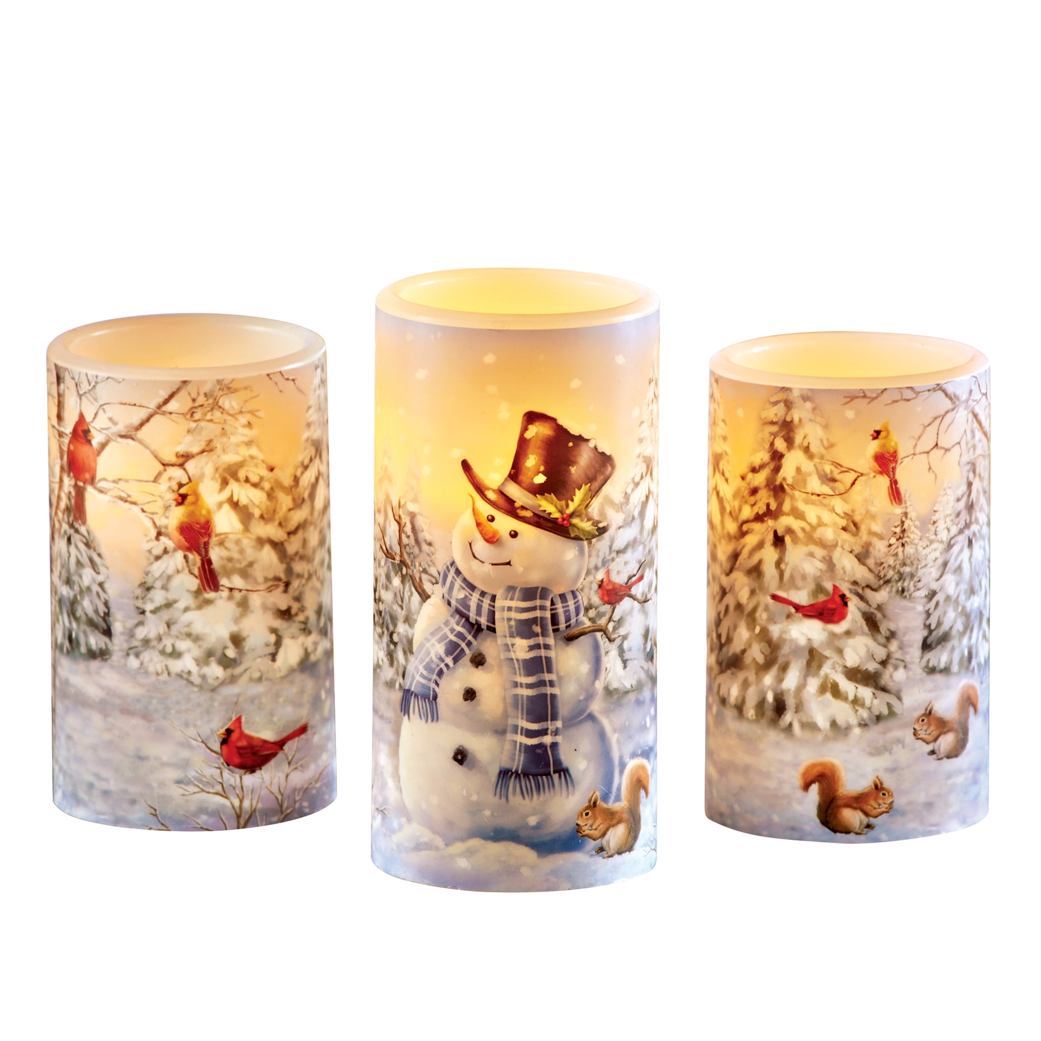 Collections Etc Smiling Snowman LED Lighted Flameless Candle - Set of 3 ...