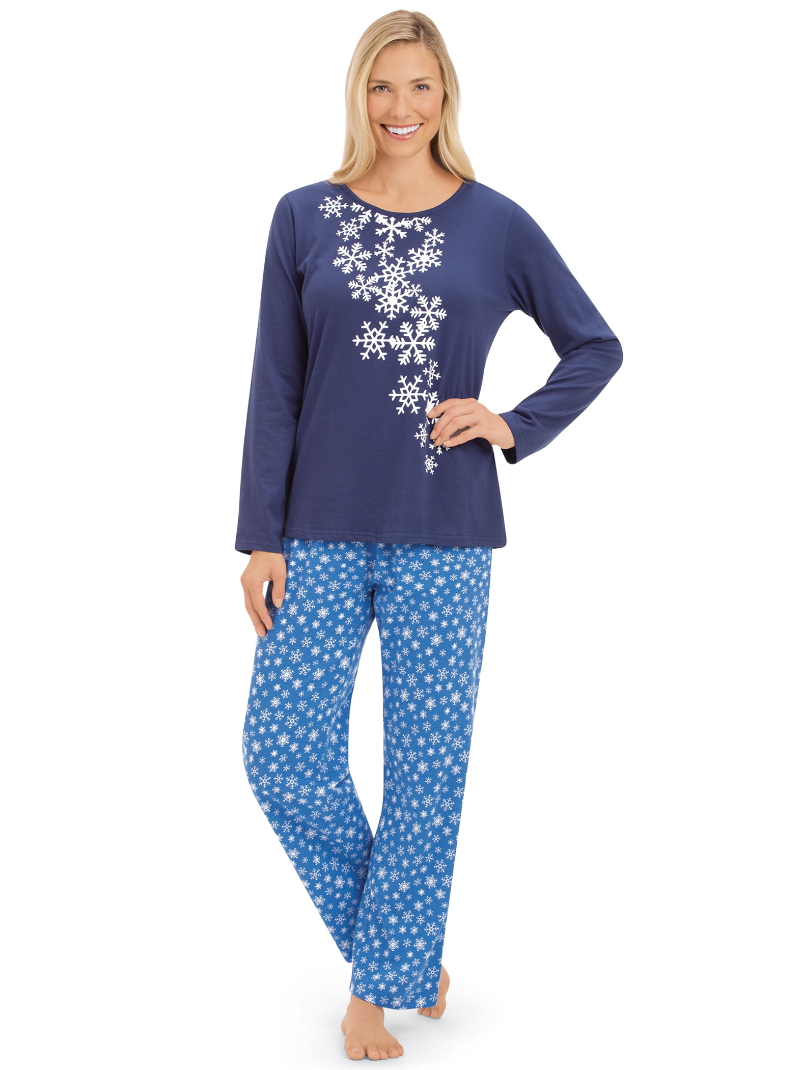 Collections Etc Snow Flurry 2 Piece Long Sleeve And Pants Pajama Set