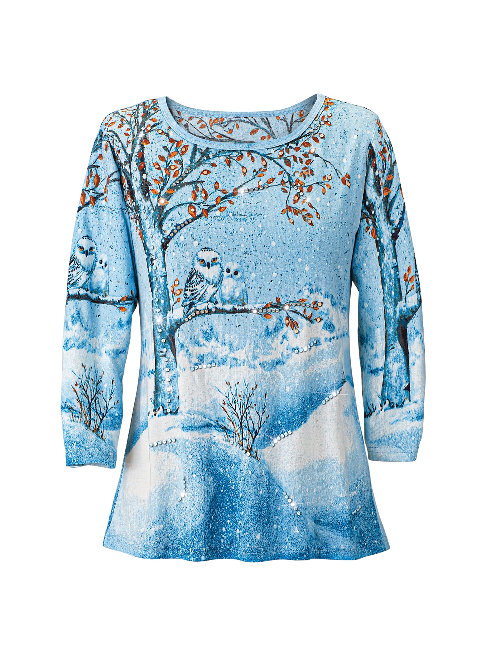 Collections Etc Snowy Owl Family Sequin Long Sleeve Top - Walmart.com