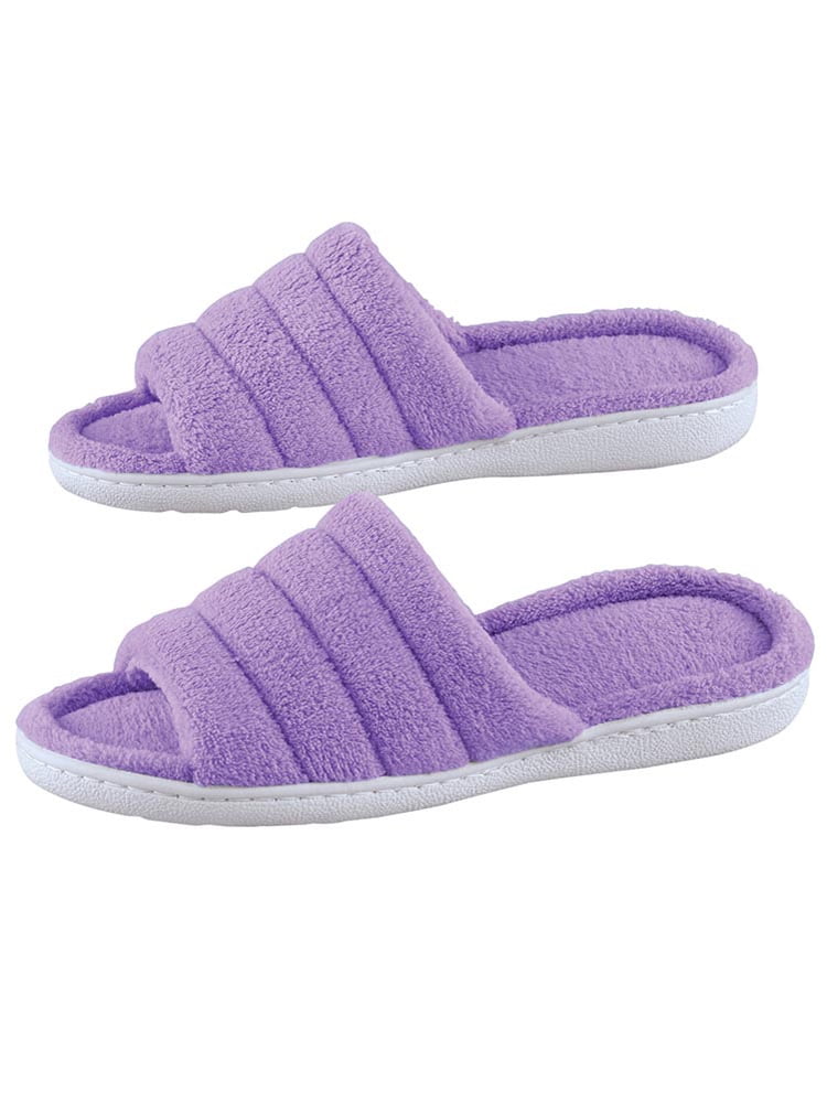Collections Etc Soft Terry Slippers with Cushioned Insoles and Skid ...