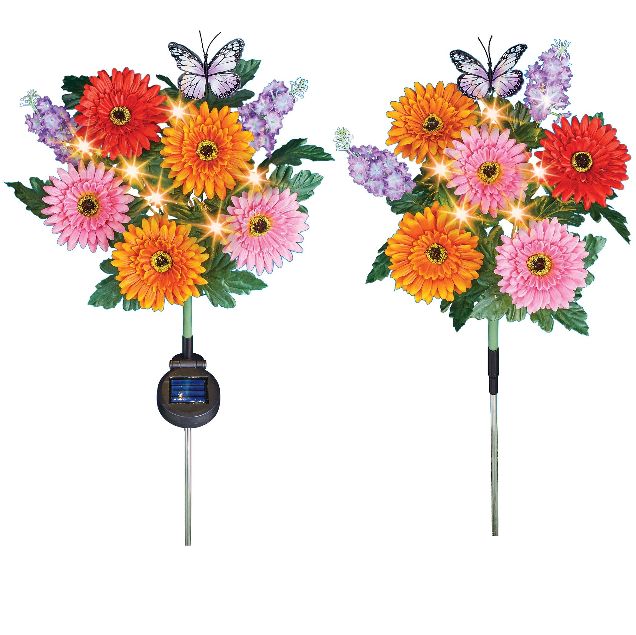 Collections Etc Solar Powered Gerber Daisies Outdoor Garden Stakes ...