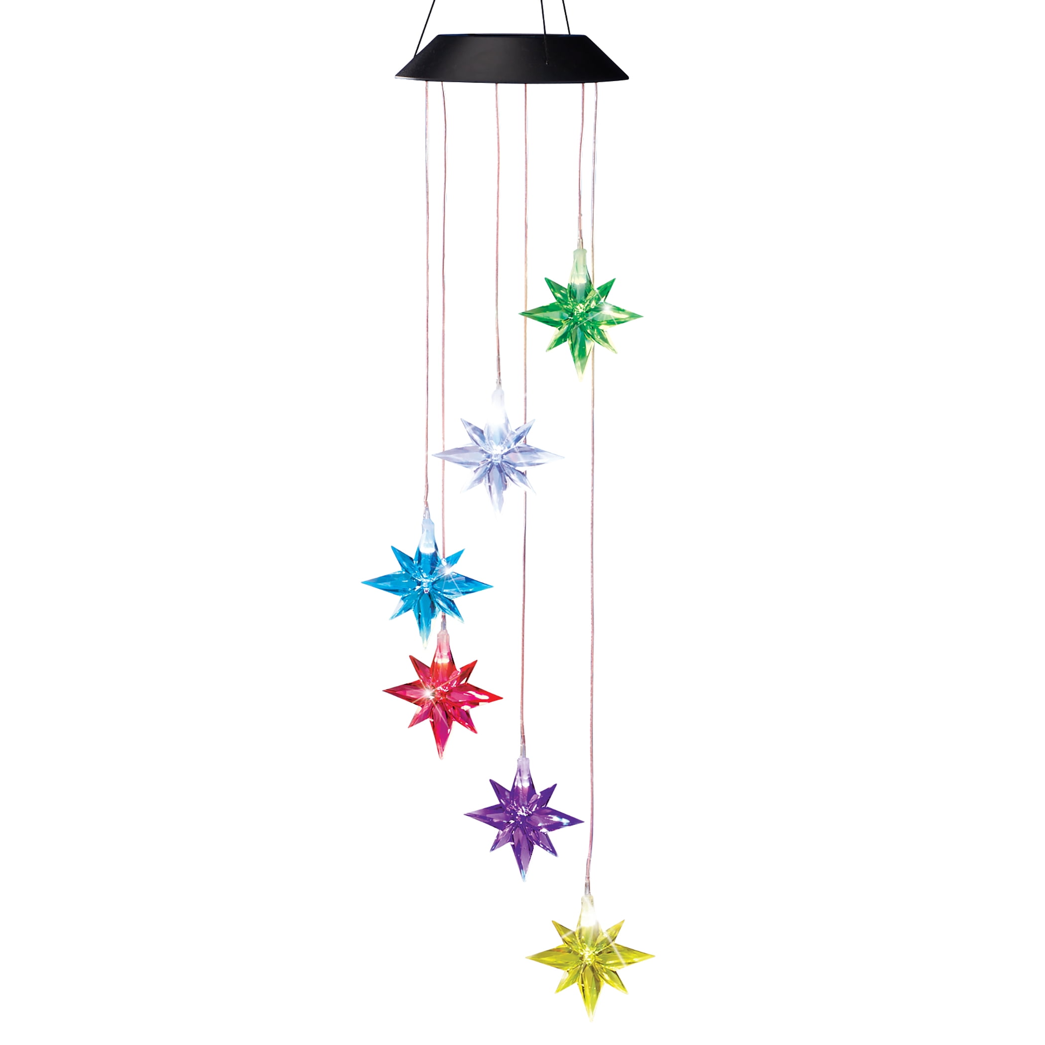 Collections Etc Solar Powered Hanging Outdoor Colorful Stars Dangler ...