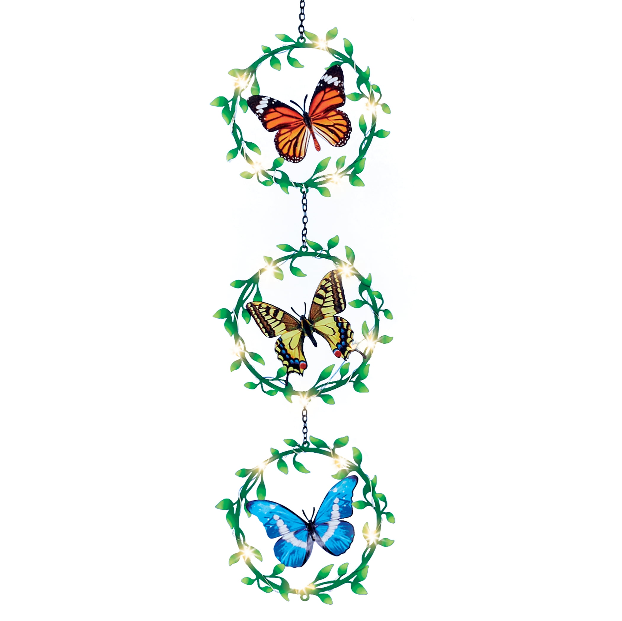 Collections Etc Solar Powered LED Lighted Butterfly Wreath Trio Hanging ...