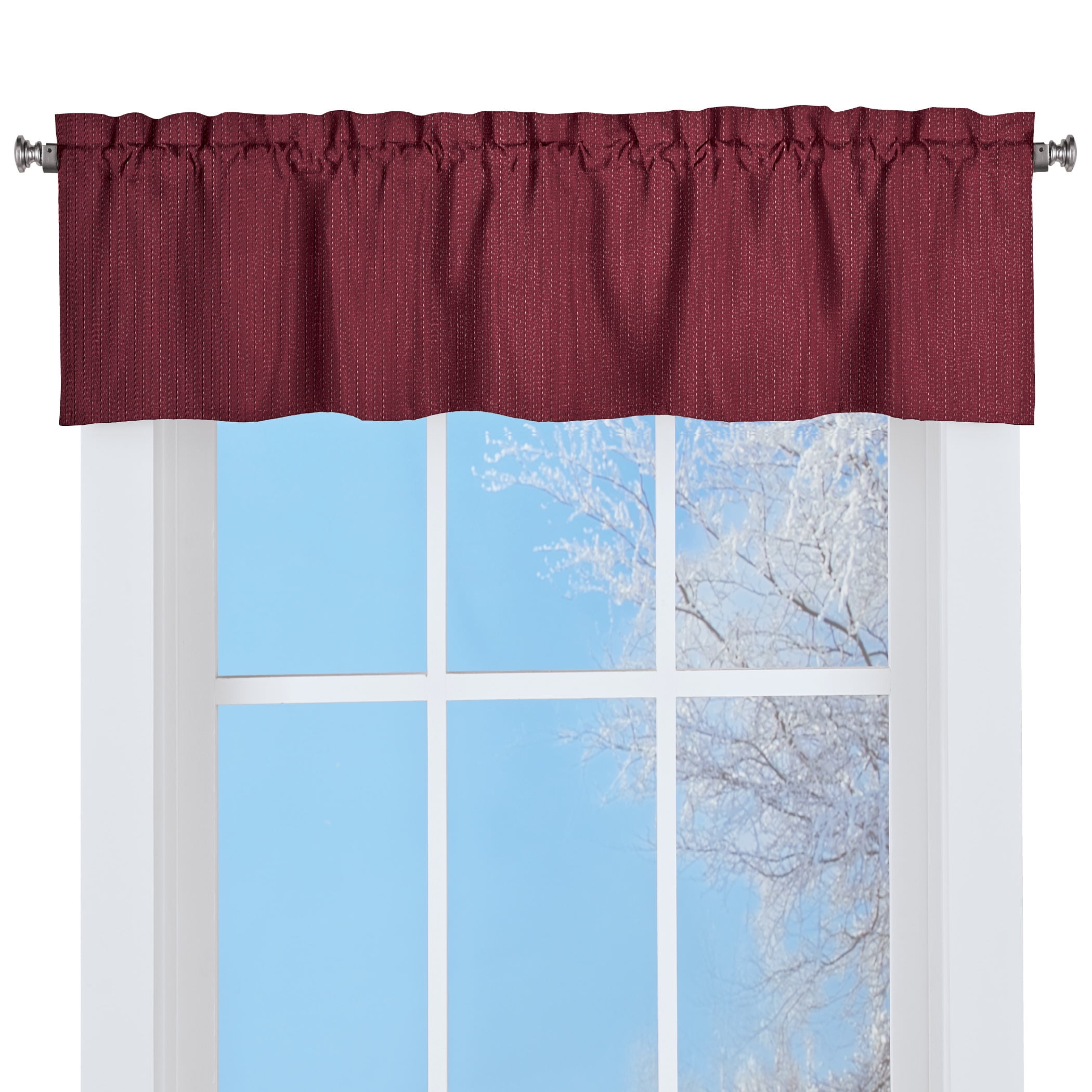 Collections Etc Solid Color Ribbed Texture Curtain Toppers - Burgundy ...