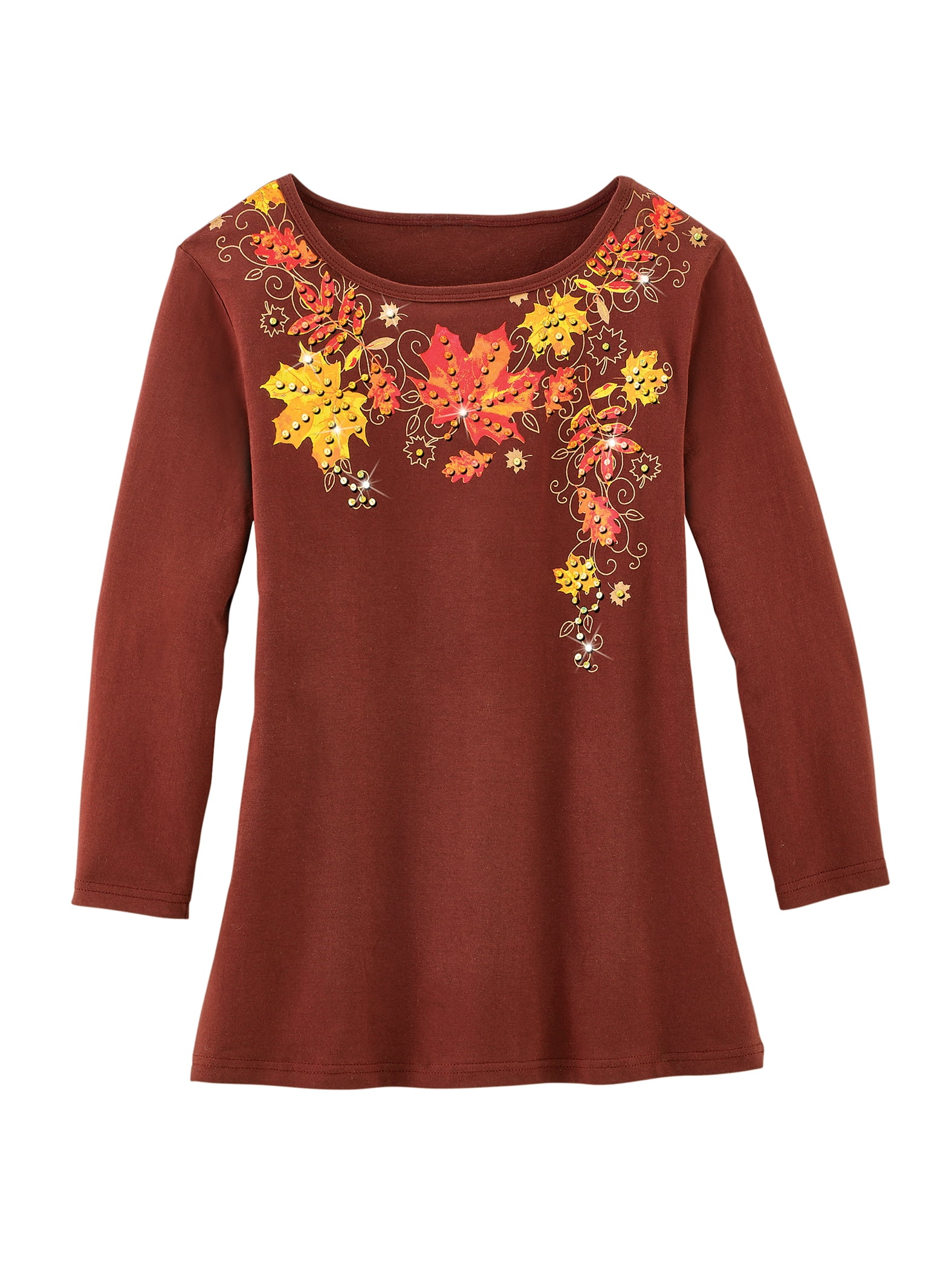 Collections Etc Sparkling Fall Foliage Cascade Cotton Knit Top ...