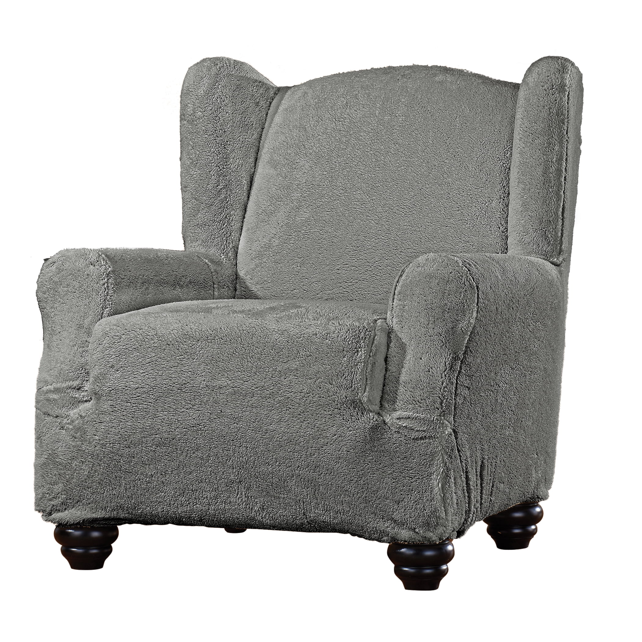 Collections Etc Stretch Sherpa Fleece Furniture Cover Gray Wing Chair ...