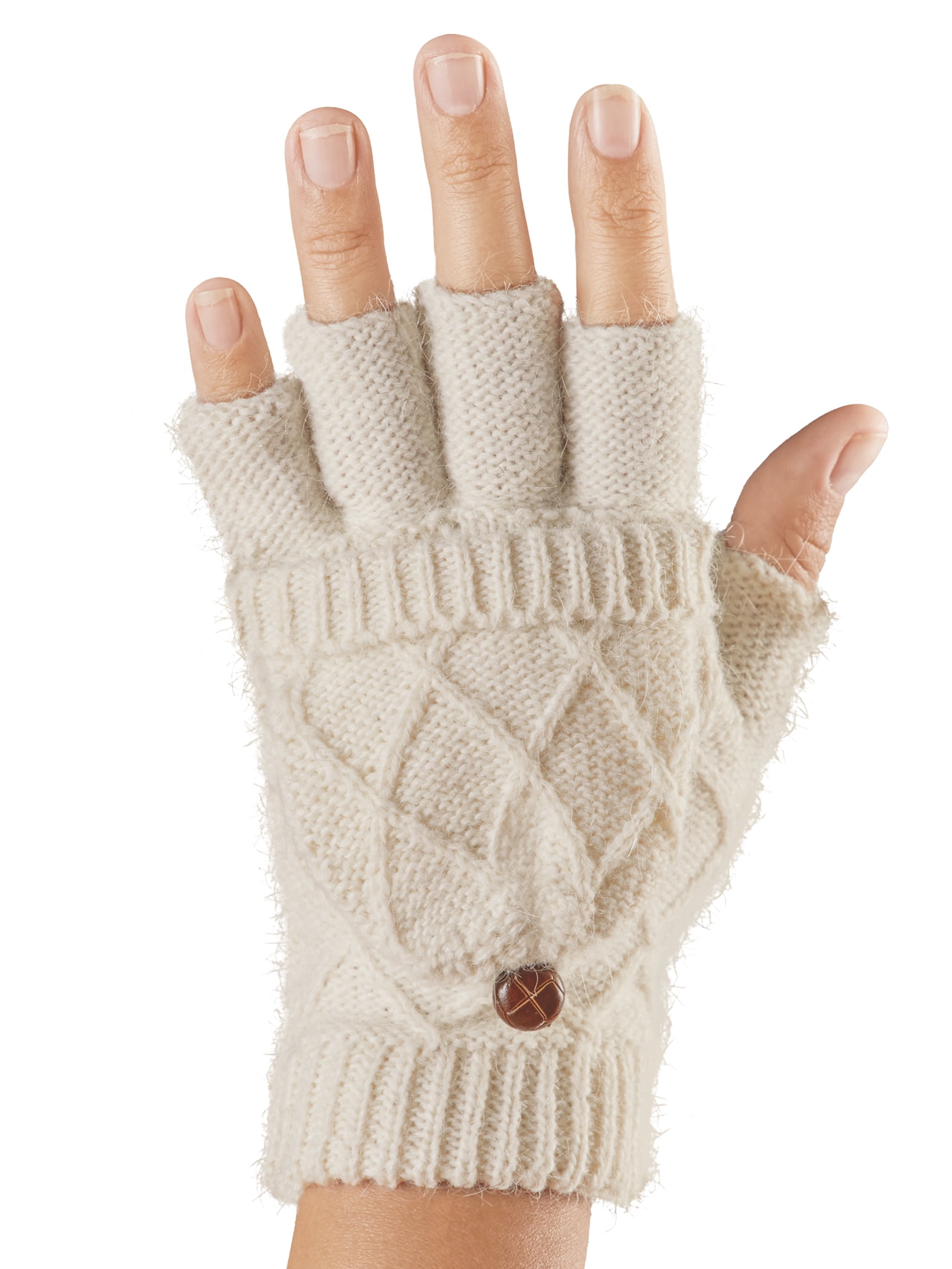 Collections Etc Stylish Diamond Cable Knit Convertible Gloves - Walmart.com
