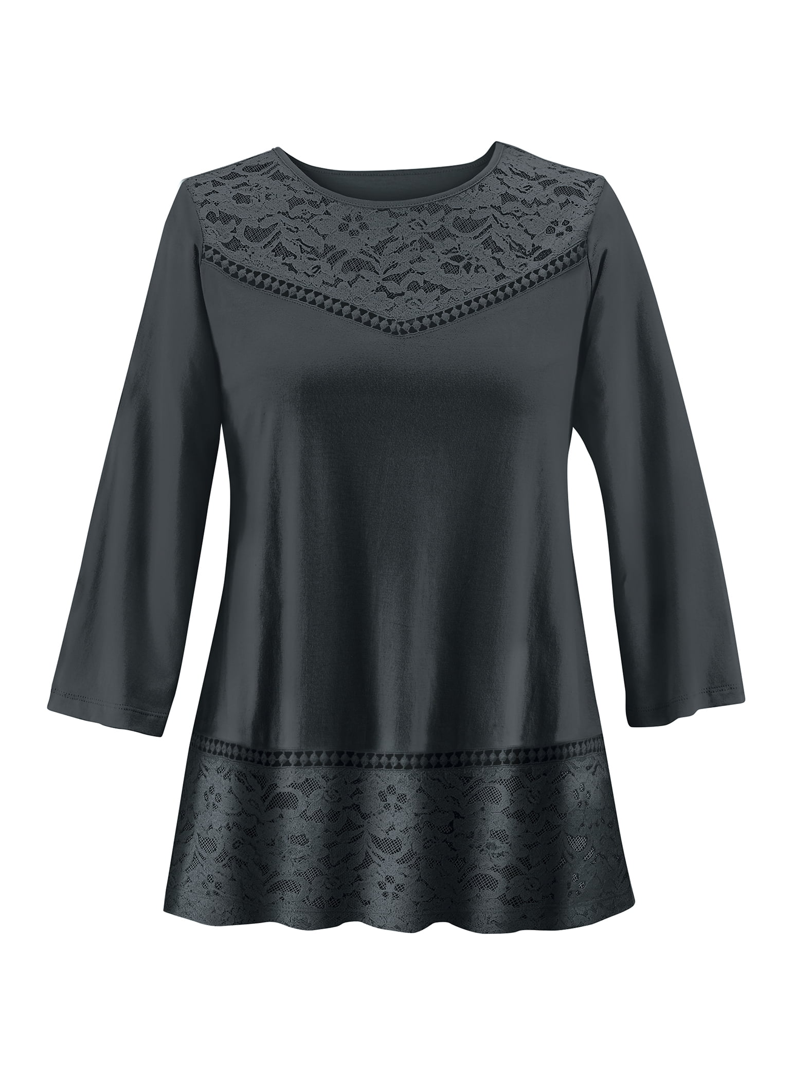Collections Etc Stylish Lace Bodice & Hem 3/4 Length Sleeve Tunic ...