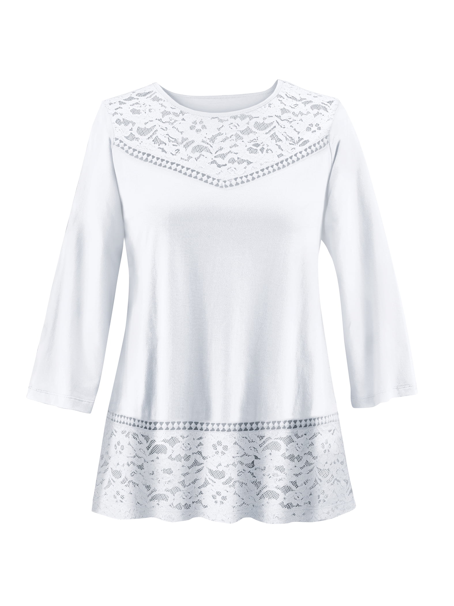 Collections Etc Stylish Lace Bodice & Hem 3/4 Length Sleeve Tunic ...