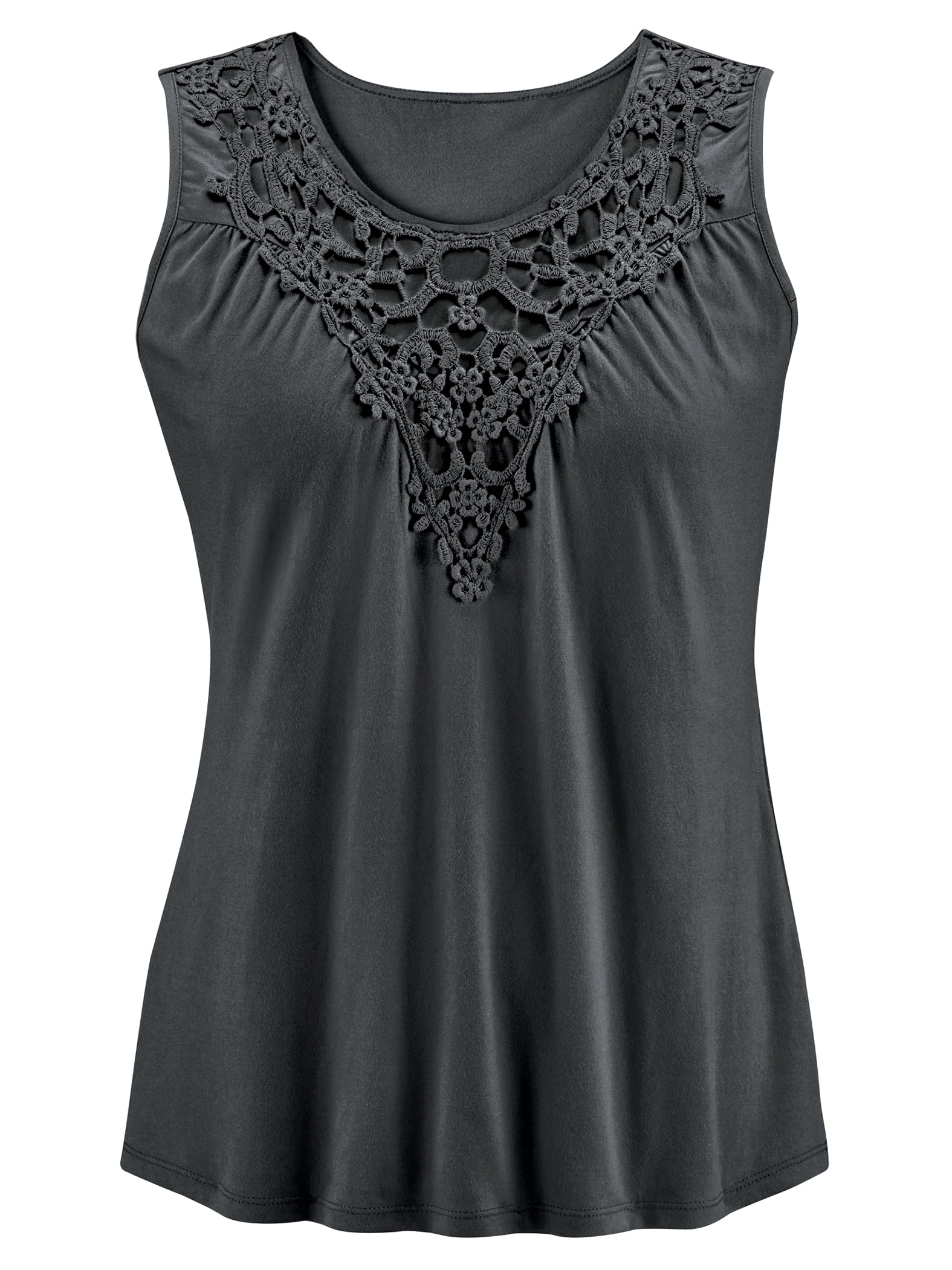 Collections Etc Stylish Lace Trim Sleeveless Wide Strap Top - Walmart.com