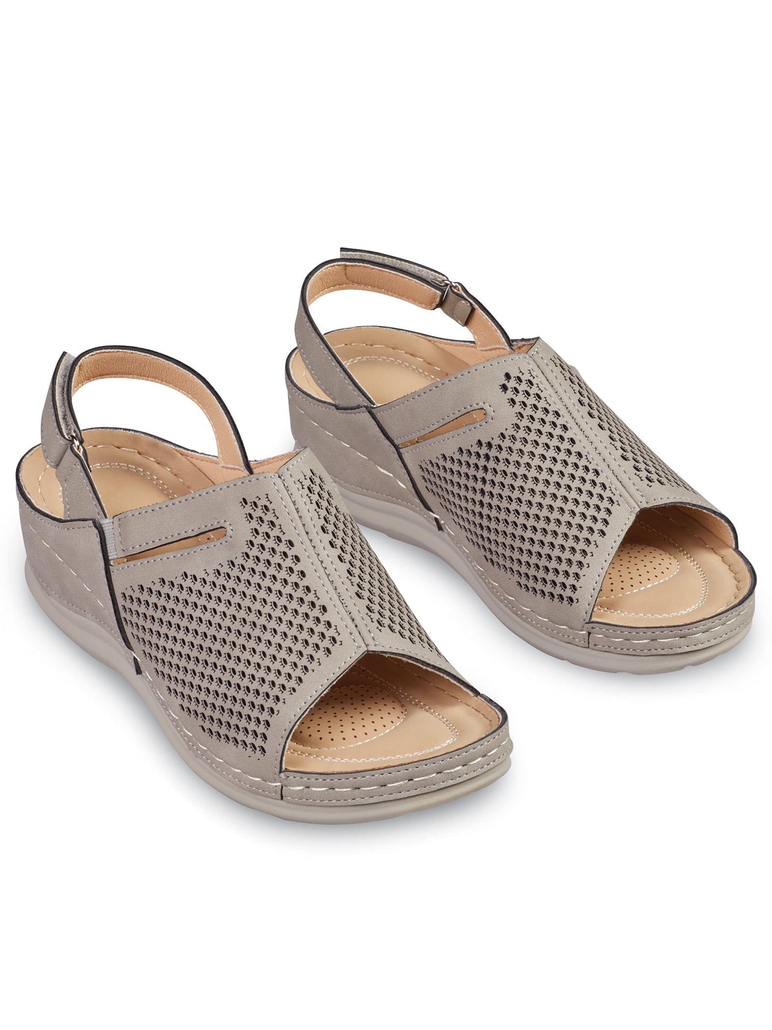 Collections Etc Stylish Open Toe Perforated Design Cushioned Adjustable ...