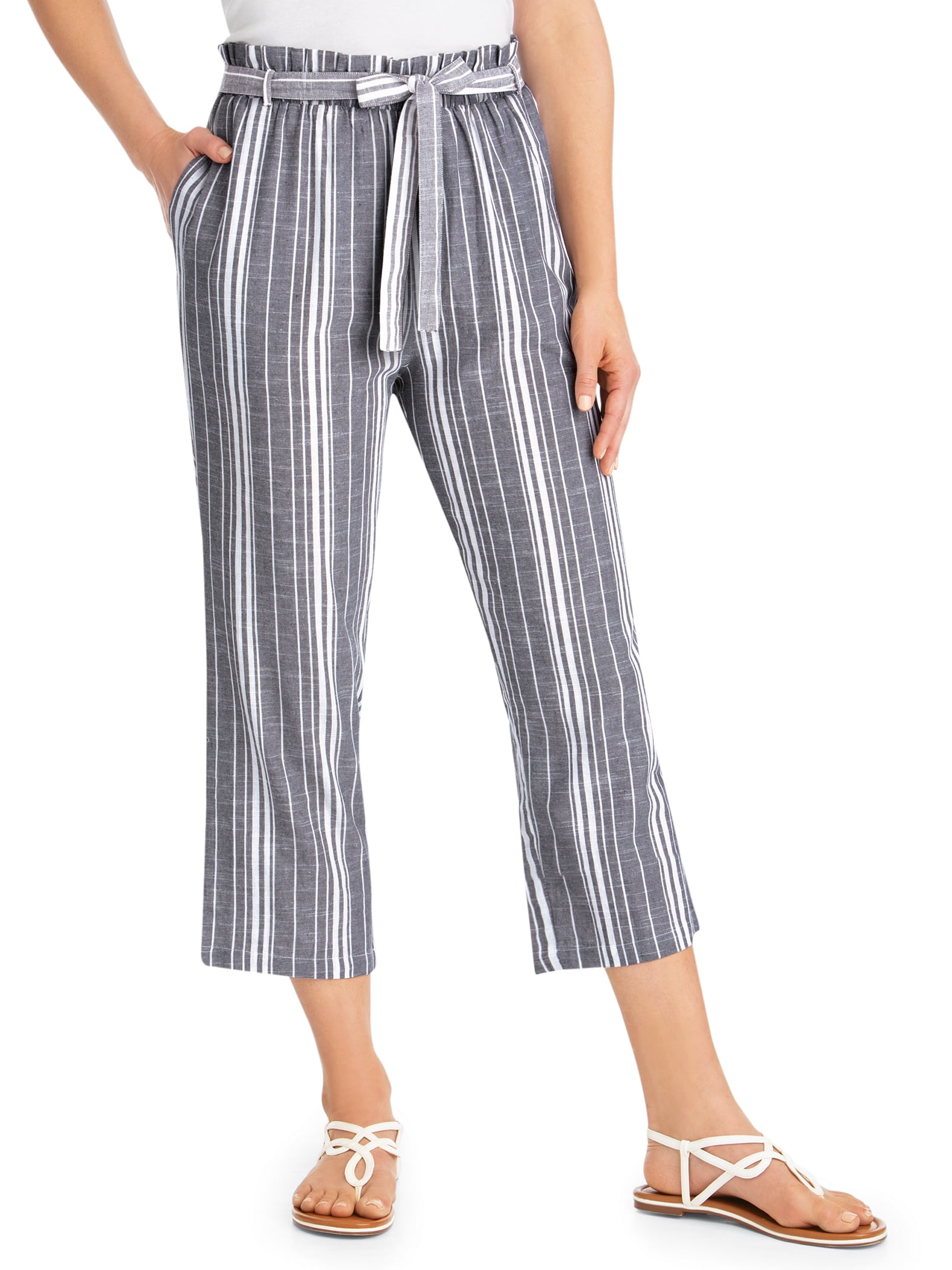 Collections Etc Stylish Striped Elasticized Tie-Waist Capris with ...