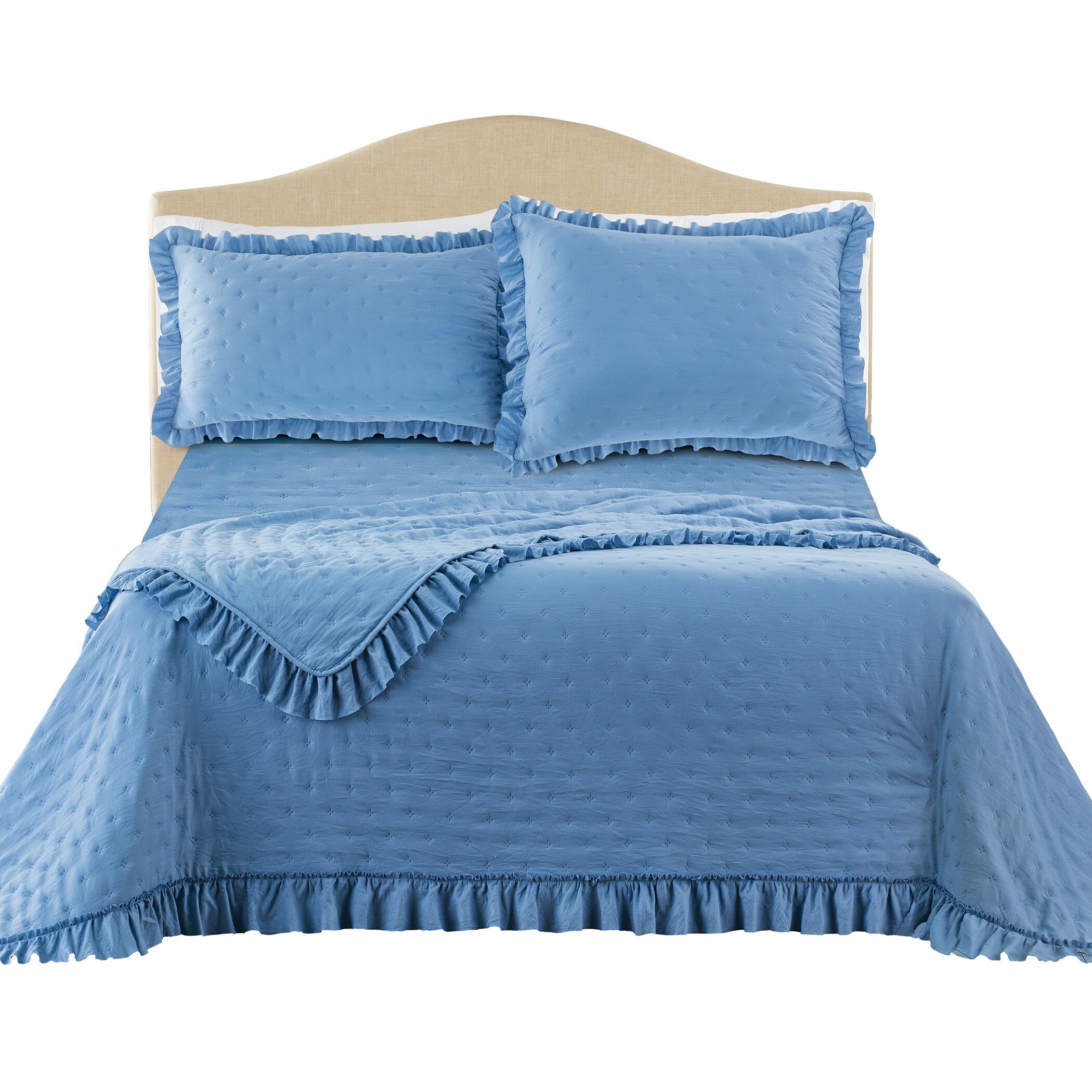 Collections Etc Textured Design Ruffled Border Solid Color Quilt Dusty ...