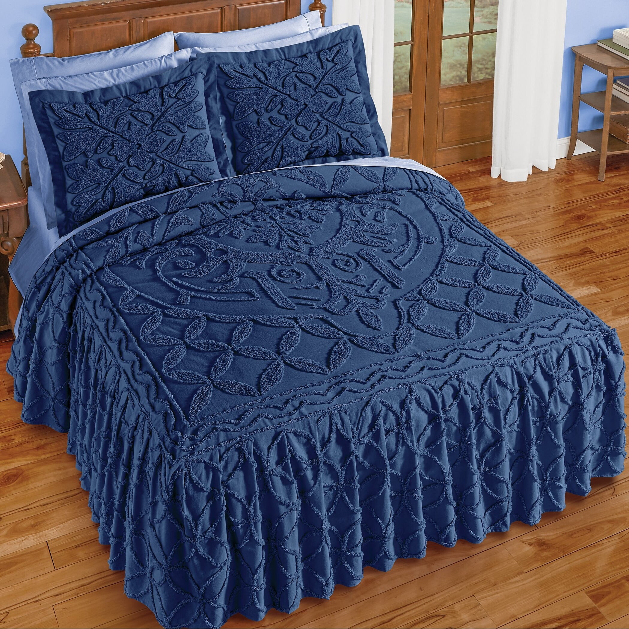 Collections Etc Textured Royal Medallion Chenille Bedspread Midnight Blue - King - Walmart.com