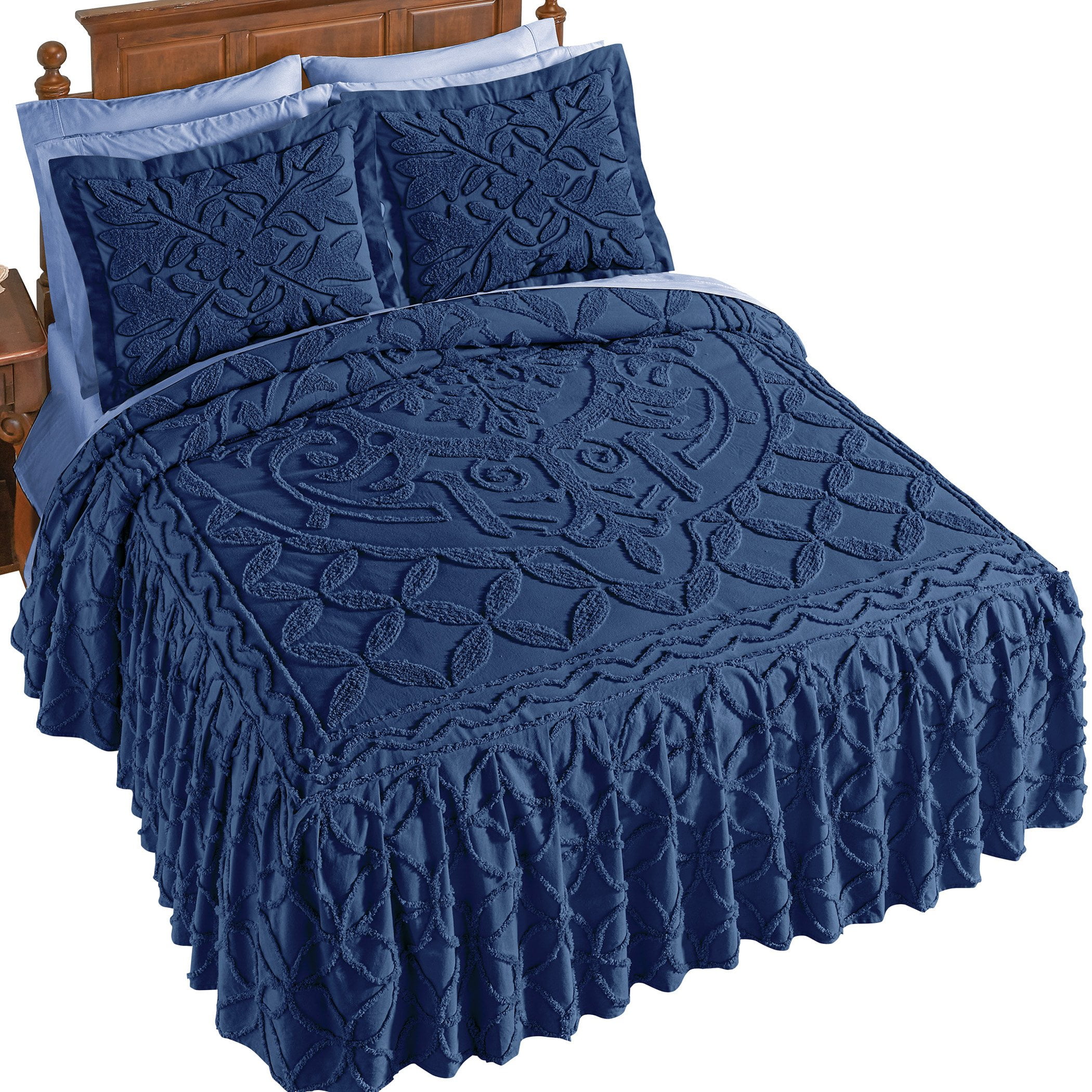 Collections Etc Textured Royal Medallion Chenille Bedspread Midnight ...