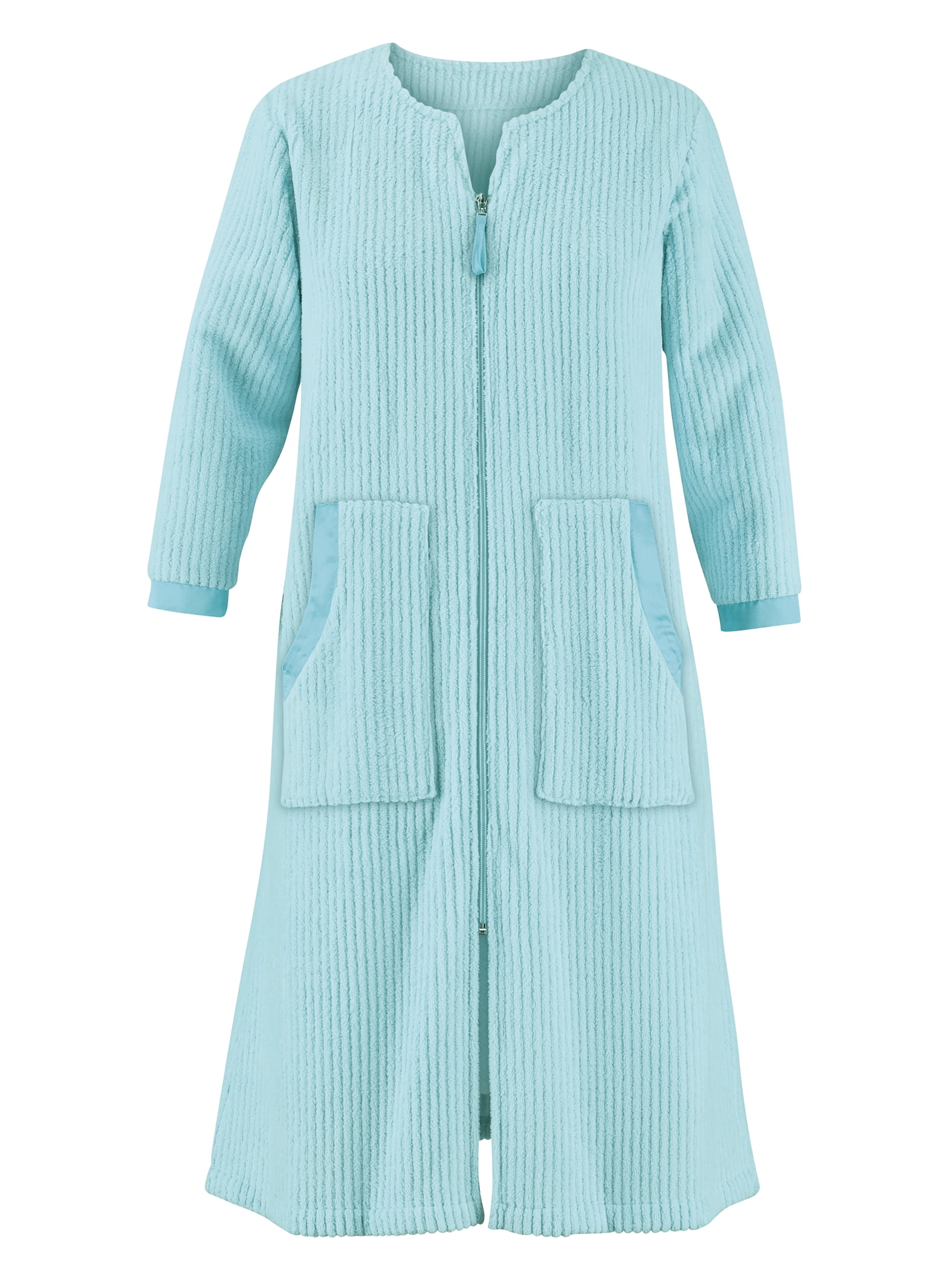 Collections Etc Textured Satin Plush Zip Front Short Sleeve Robe ...