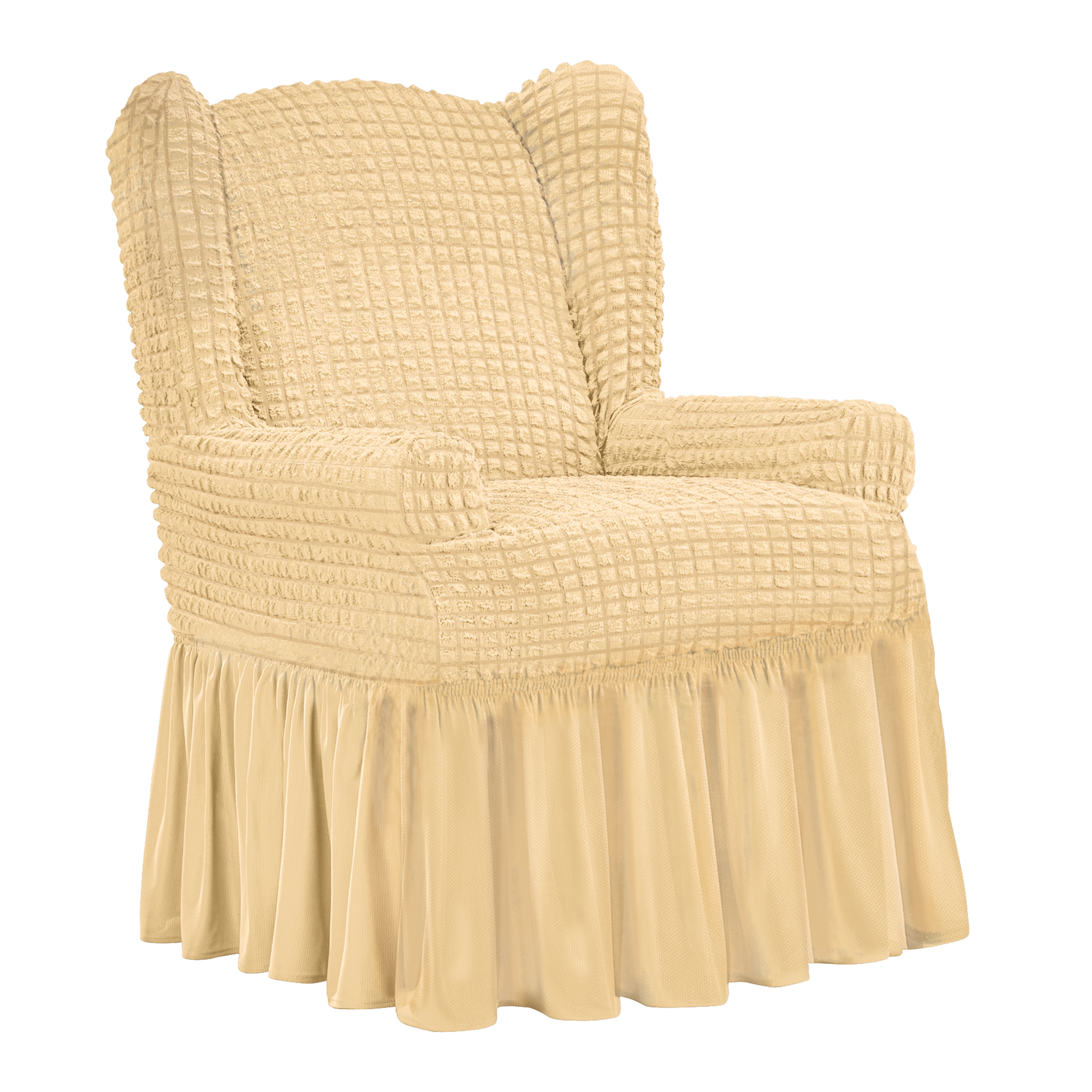 Collections Etc Textured Squares Ruffled Slipcover Beige Wing Chair ...