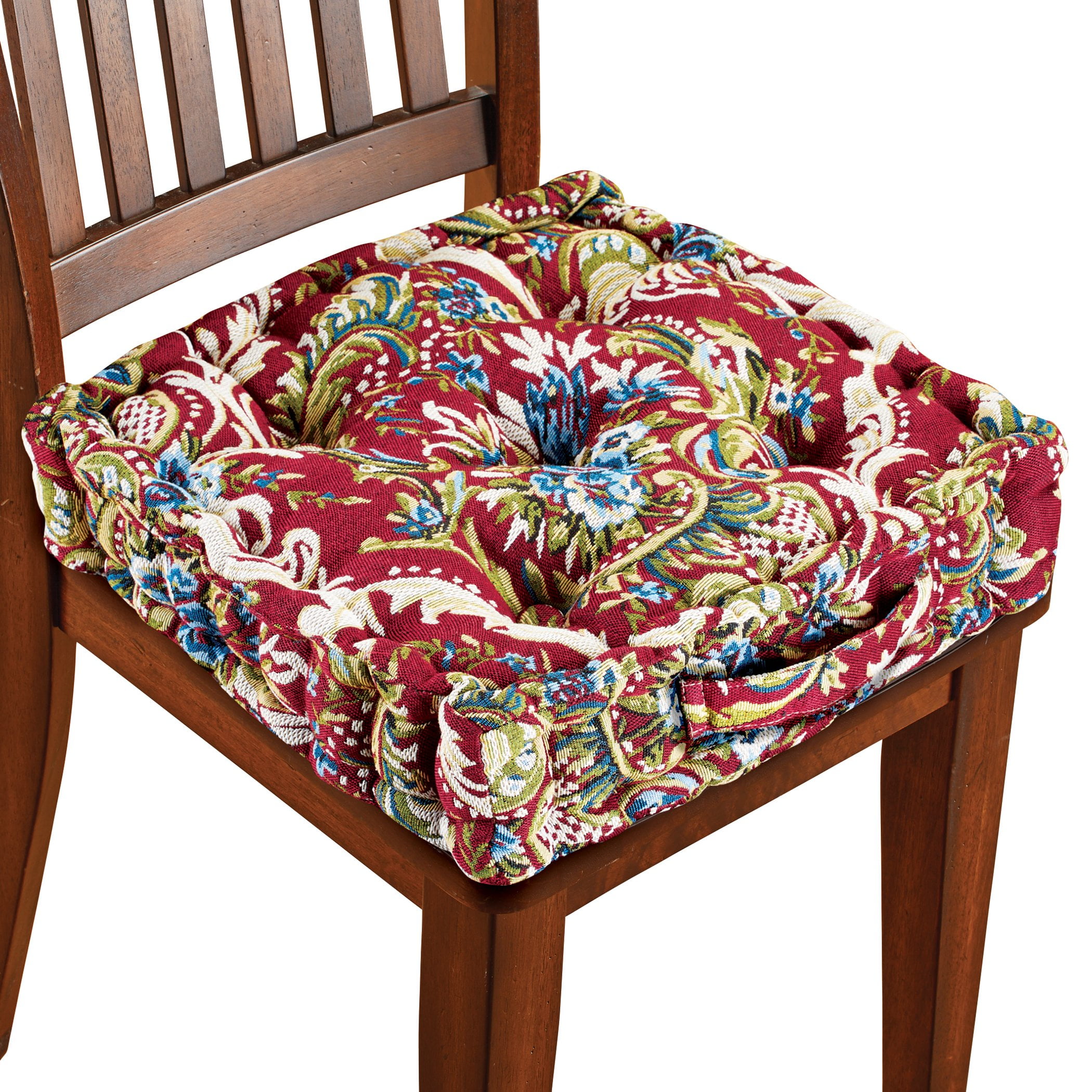 Collections Etc Thick Padded Tapestry Booster Tufted Chair Cushion ...