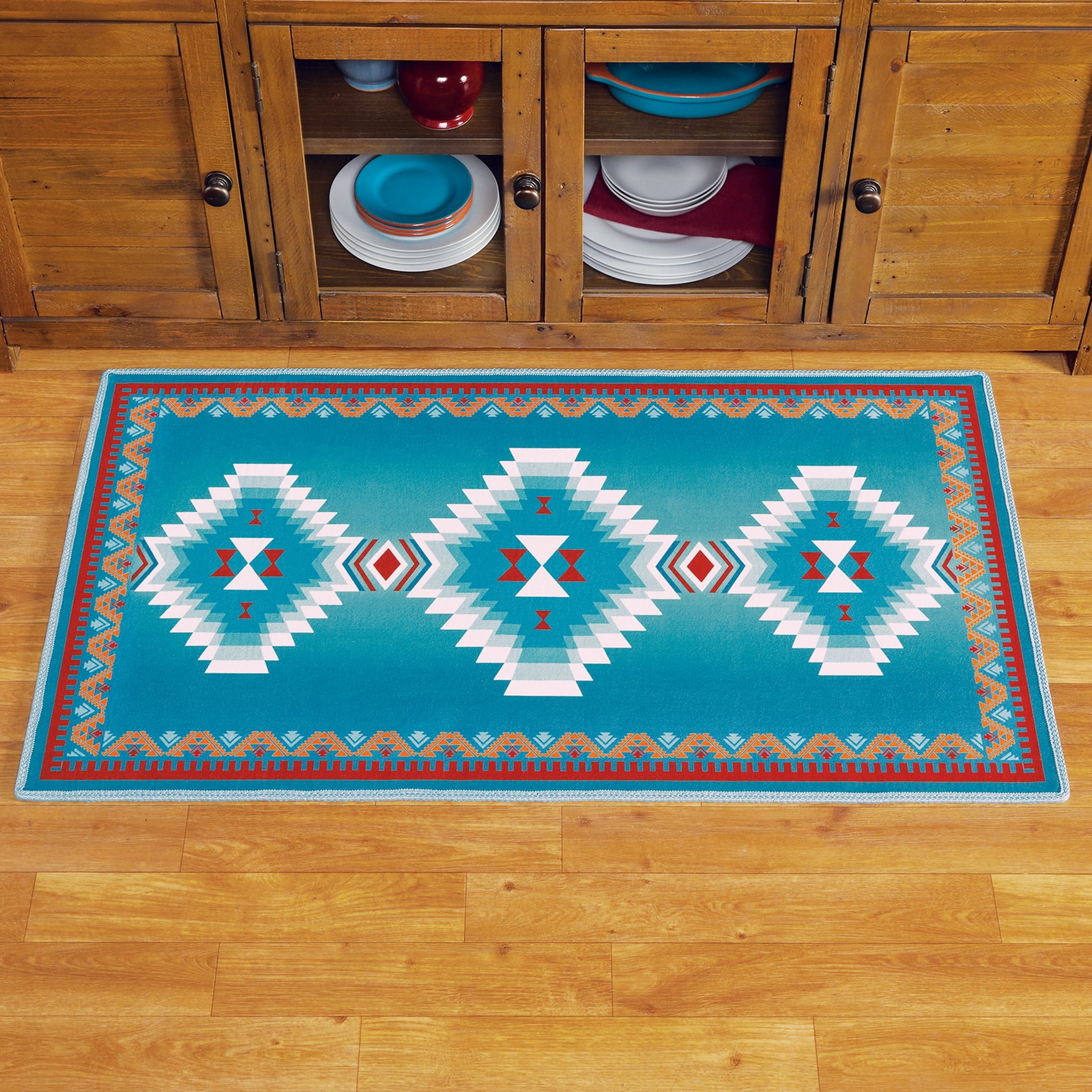 Collections Etc Turquoise Intricate Southwest Aztec Pattern Accent Rug ...