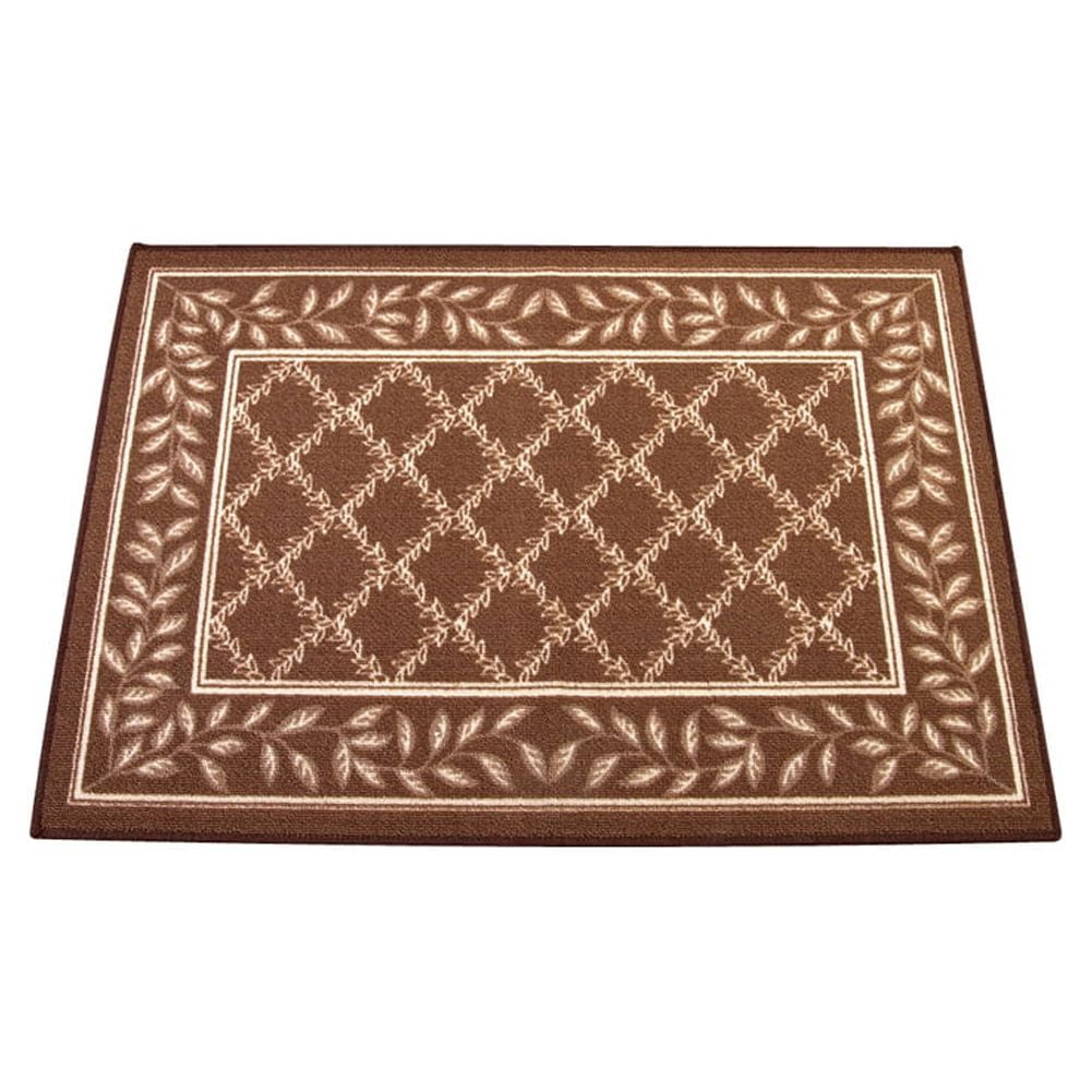 Collections Etc Two-Tone Lattice Rug with Leaf Border with Skid ...