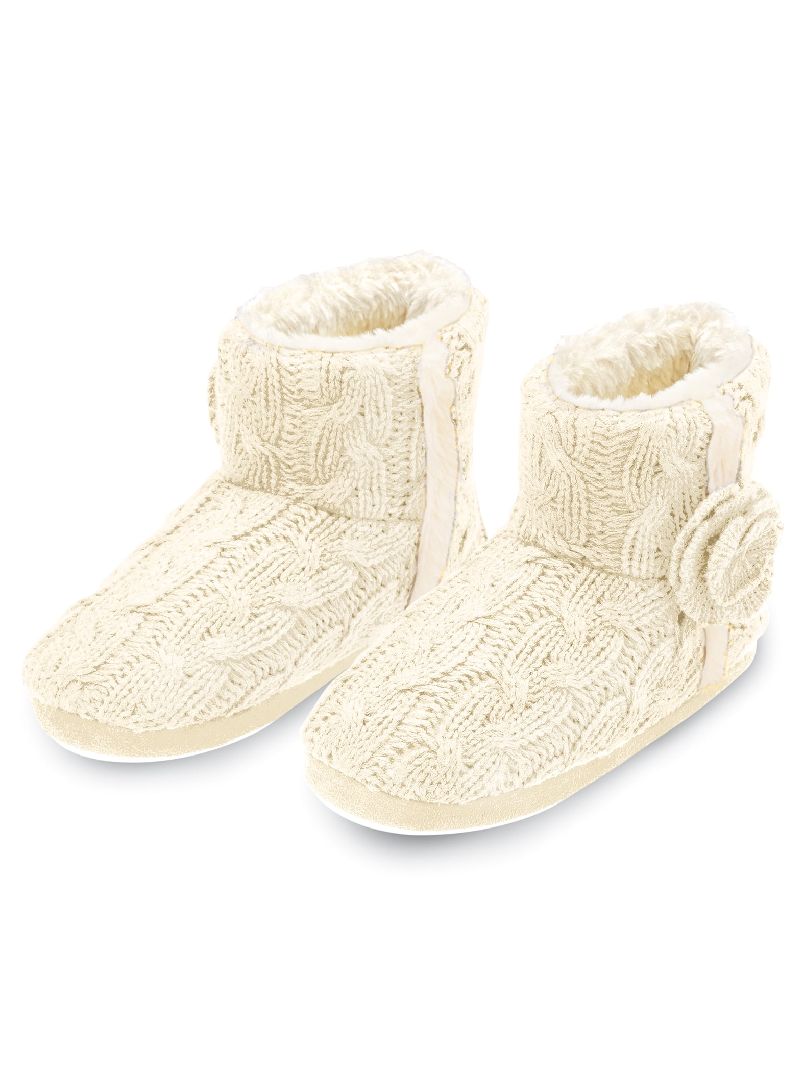 Collections Etc Ultra-Comfortable Decorated Knit Bootie Slippers ...