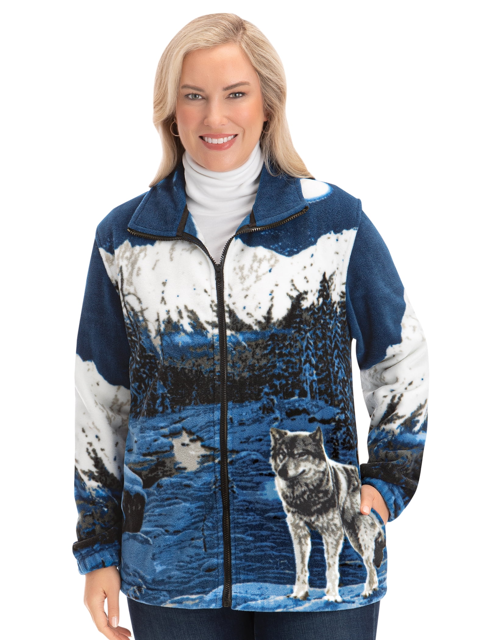 Collections Etc Versatile Mountain Wolf Soft Fleece Jacket - Walmart.com