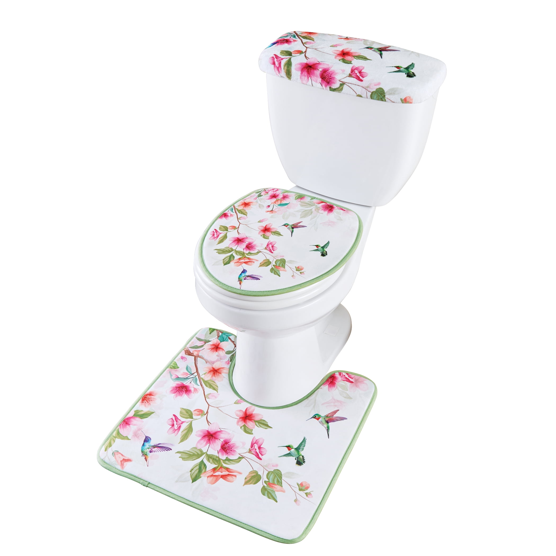 Collections Etc Vibrant Hummingbird Floral 3-Piece Commode Set ...