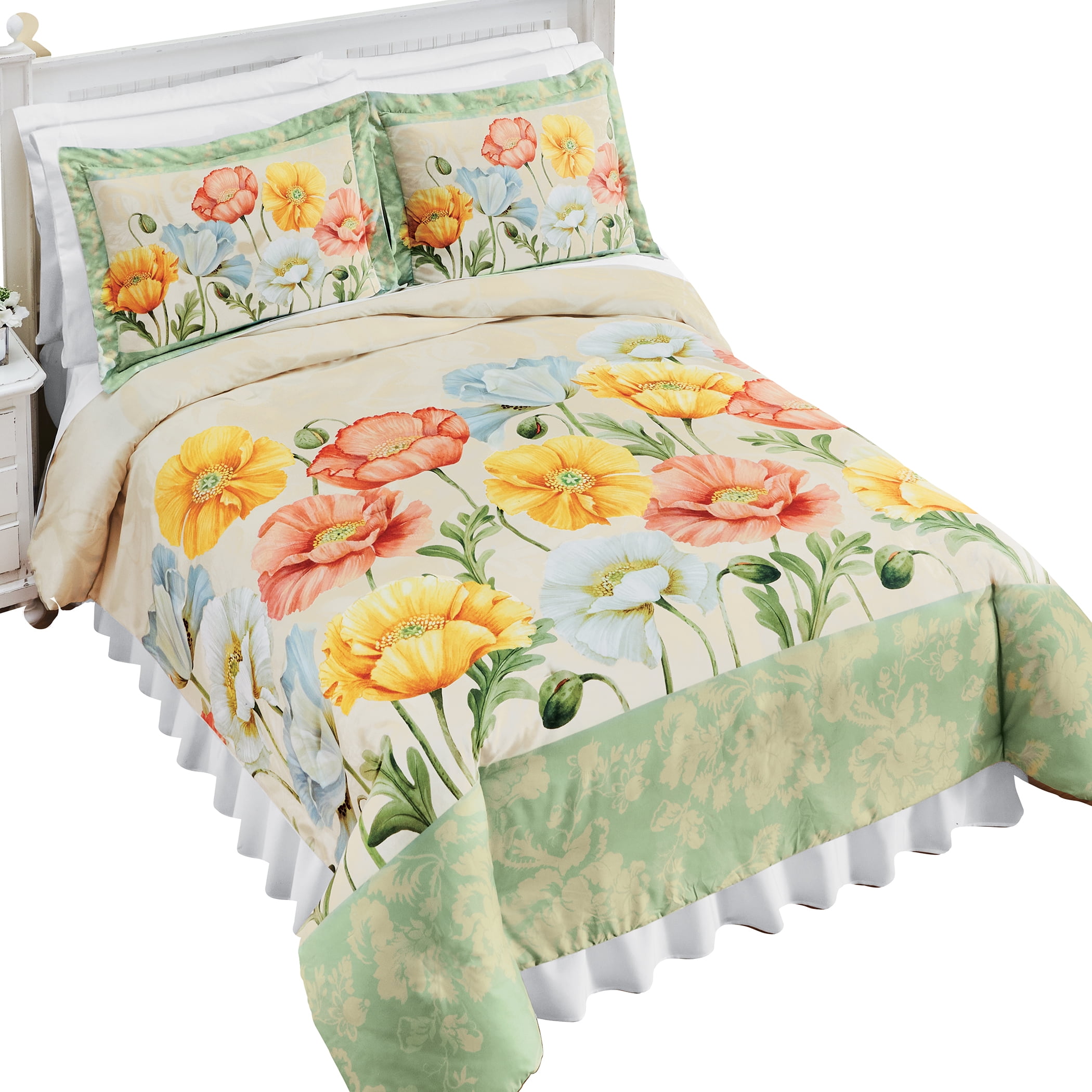 Collections Etc Vibrant Pastel Poppies 3-Piece Comforter Set Multicolor ...