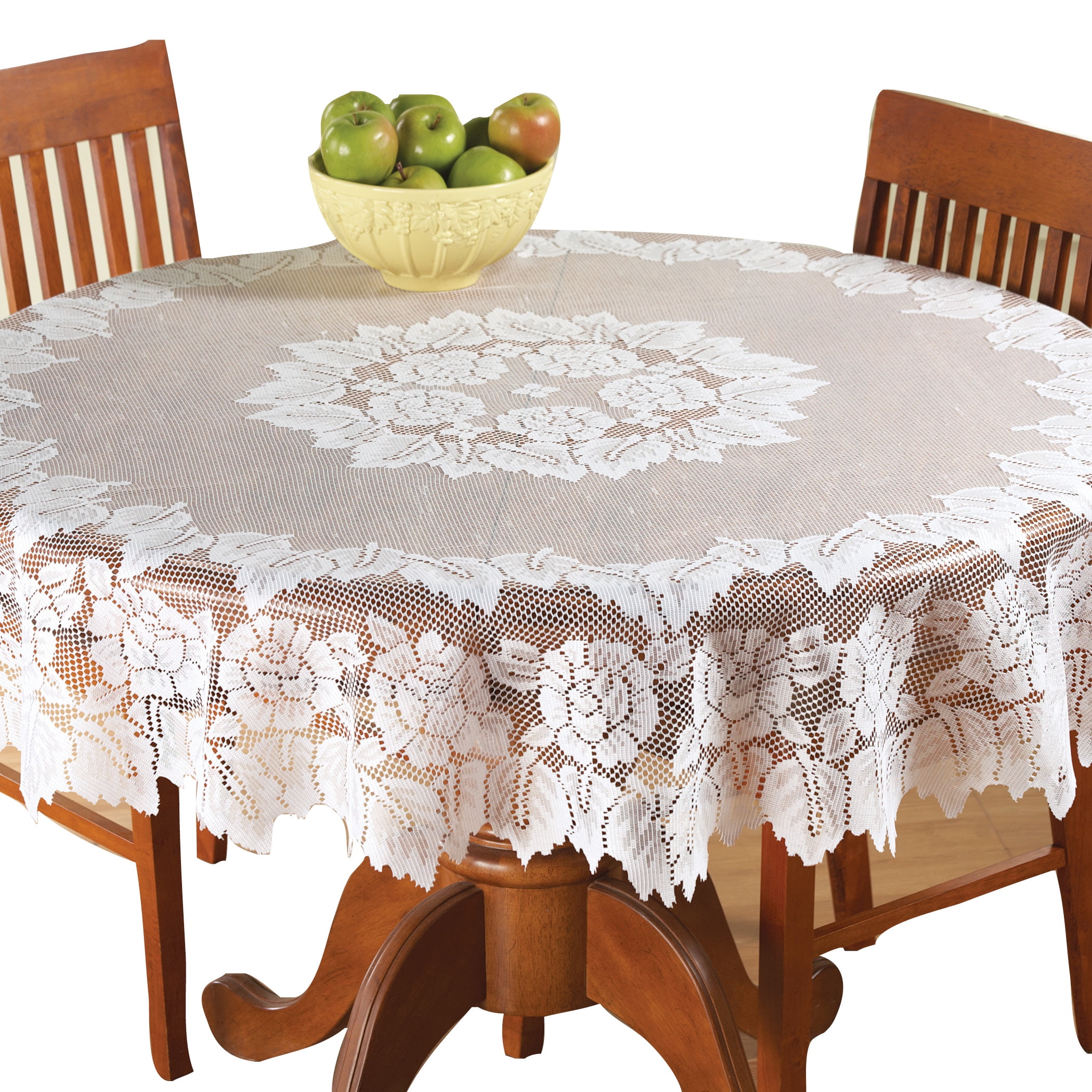 Collections Etc White Floral Lace Tablecloth 60"Dia. - Walmart.com